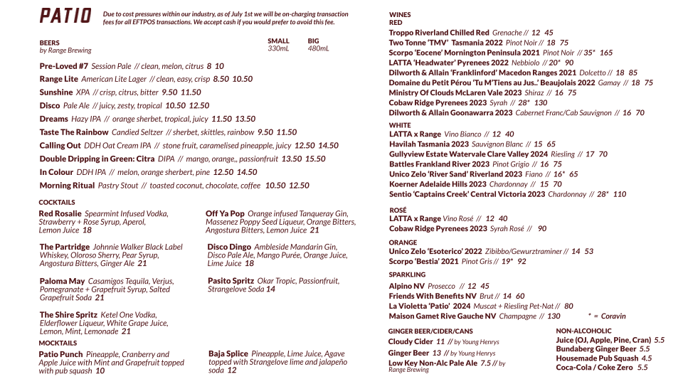 MENU — Patio By Range