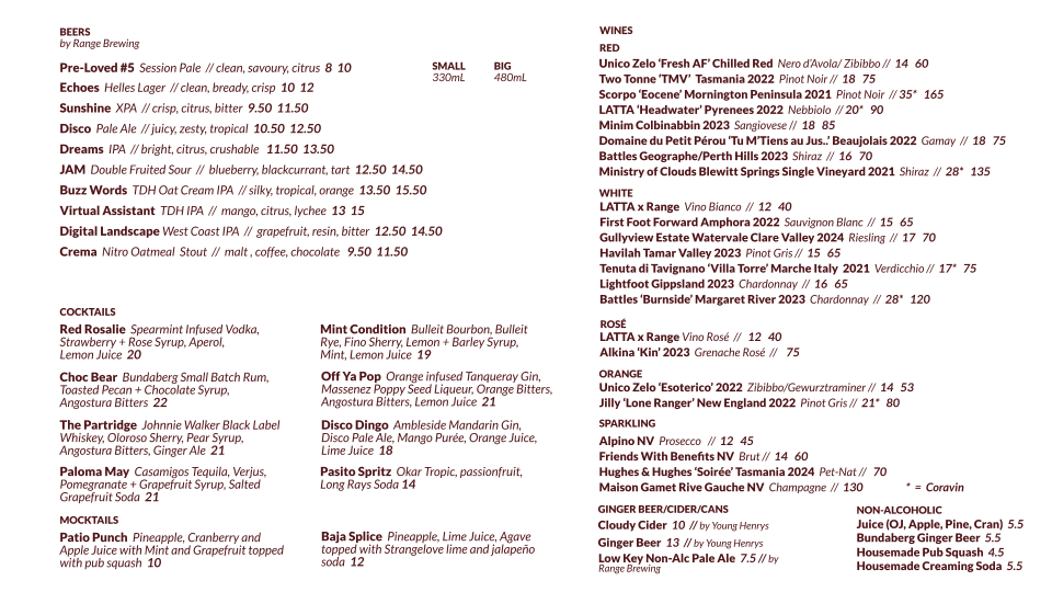 MENU — Patio By Range