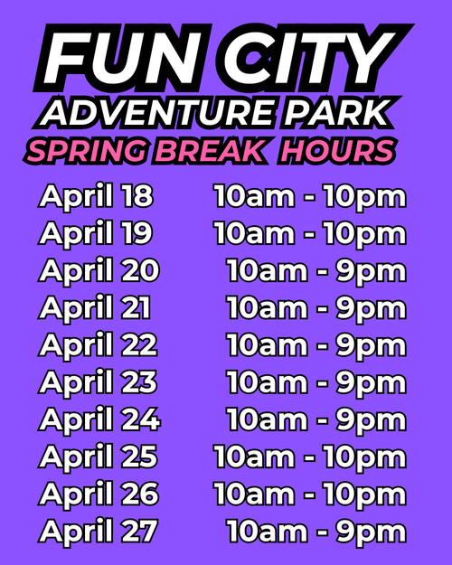 Winter Vacation Hours — Fun City Adventure Park Bear, DE