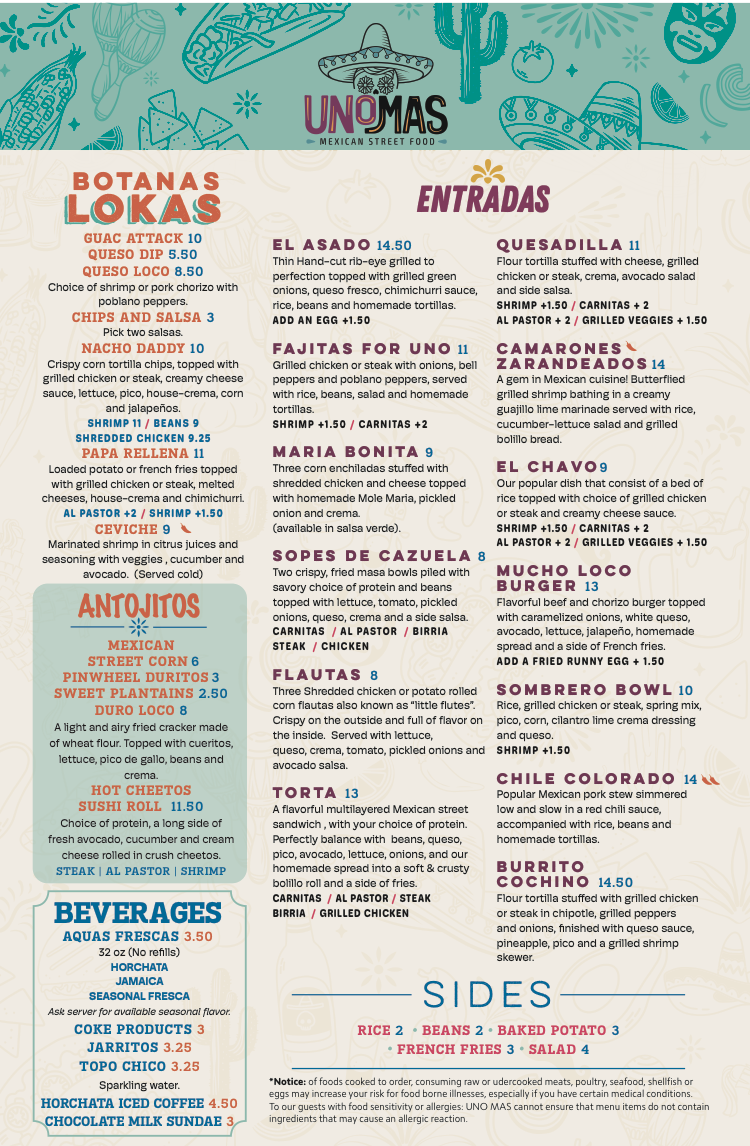 Food Menu — Uno Mas