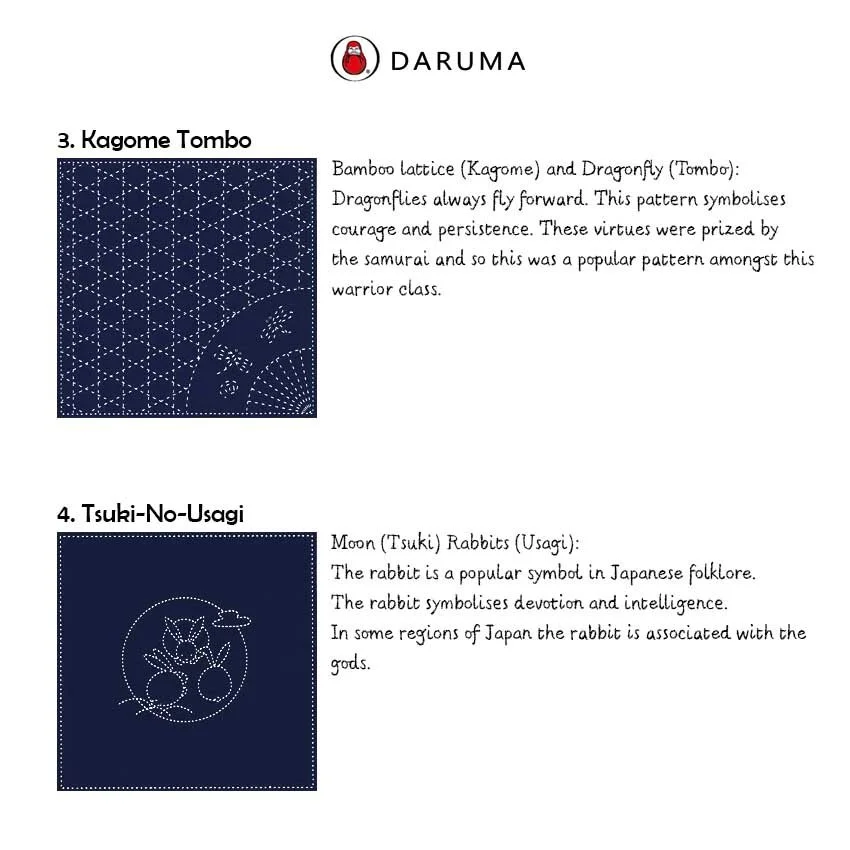 Daruma Sashiko Sampler, Sashiko Panel, Pre-printed Cotton, Hitomezashi ...
