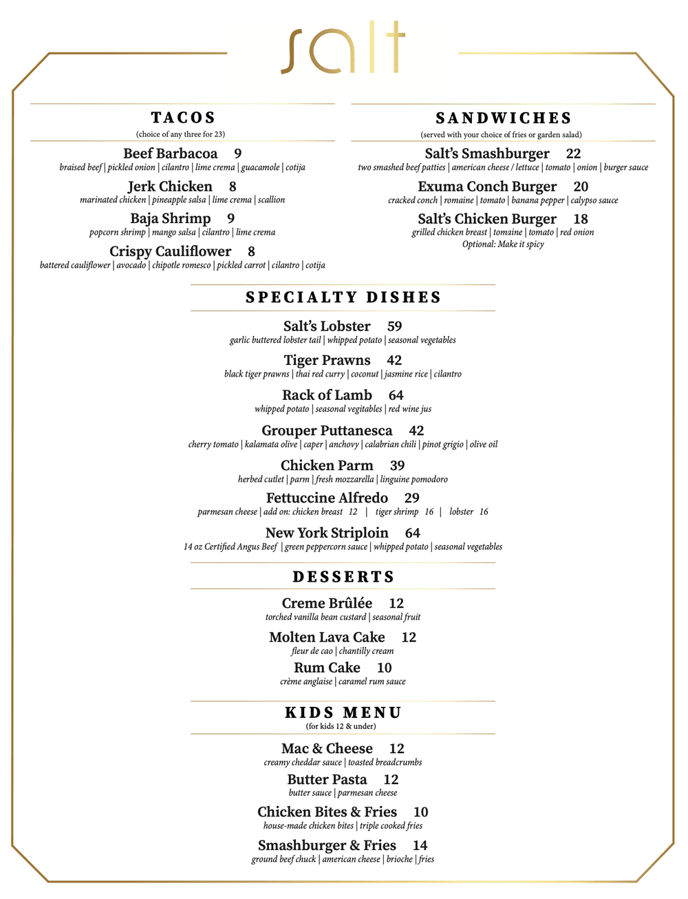 Menus — Salt Restobar