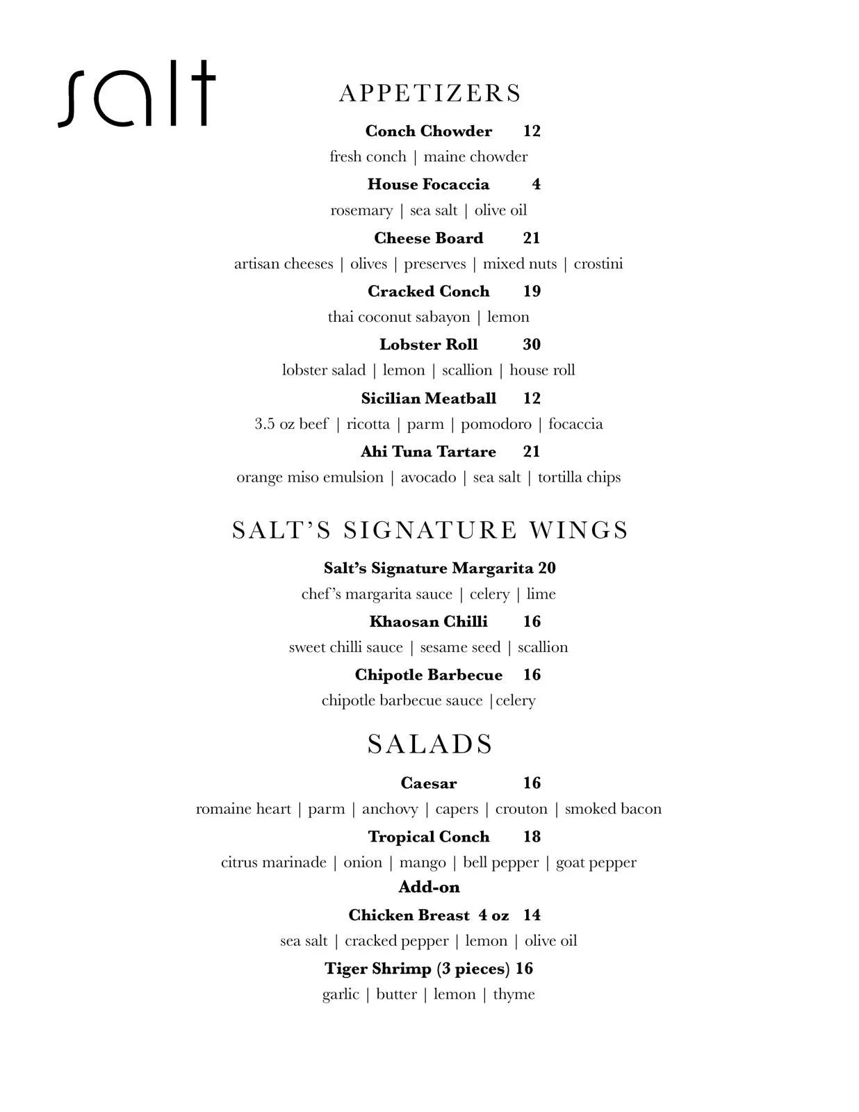 Menus — Salt Restobar
