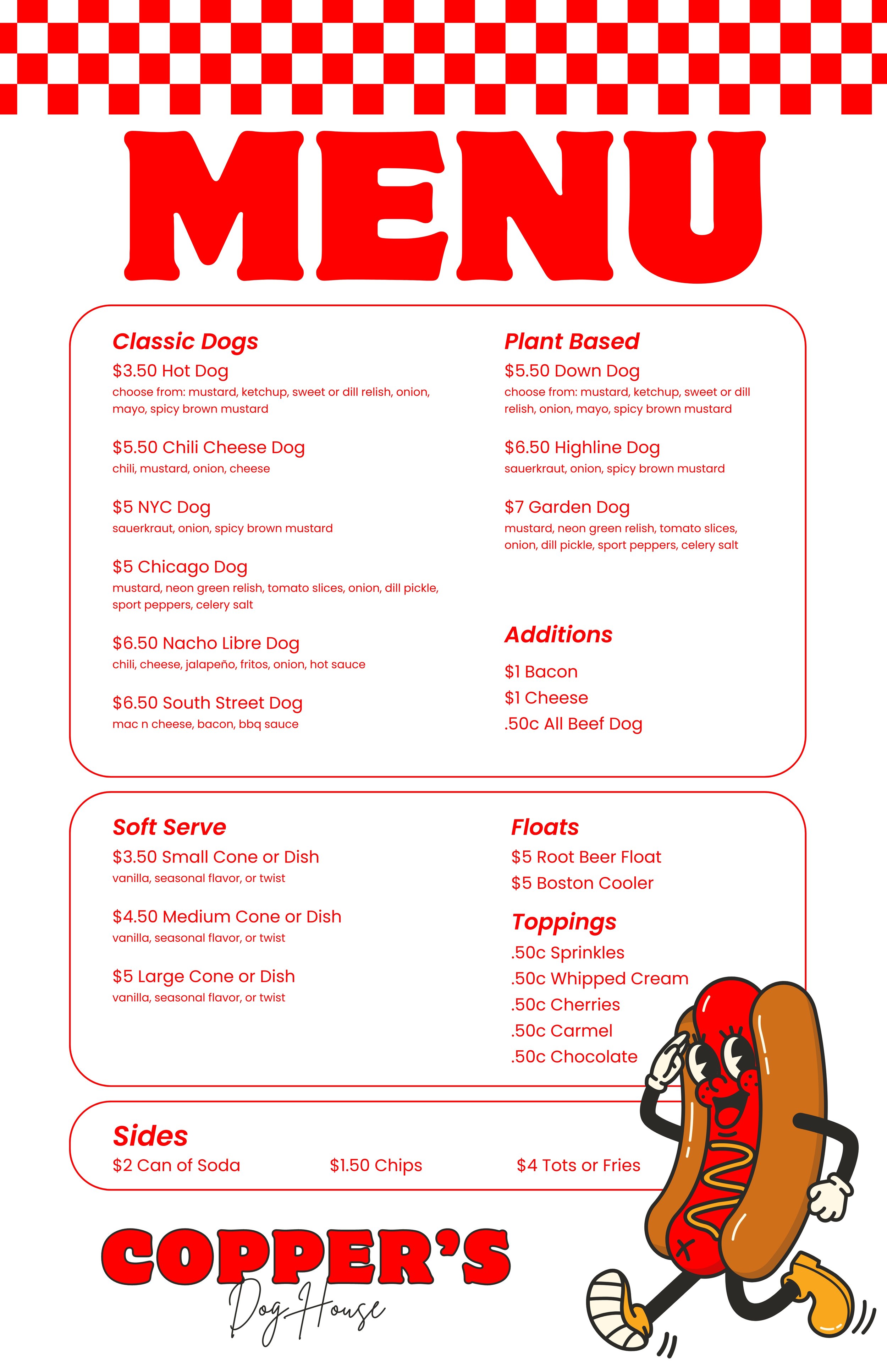 Menu at Copper's Dog House — Coppers Dog House