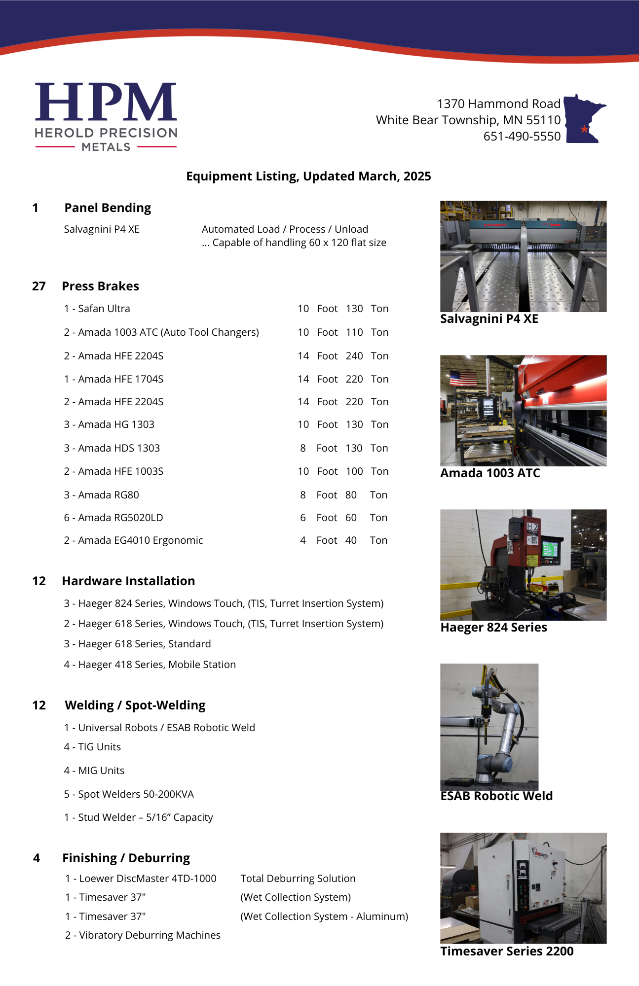 Our Sheet Metal Fabrication Equipment List — Herold Precision Metals