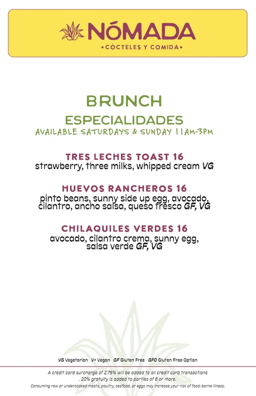 Nómada Menu – Modern Mexican Cuisine in Verona, NJ