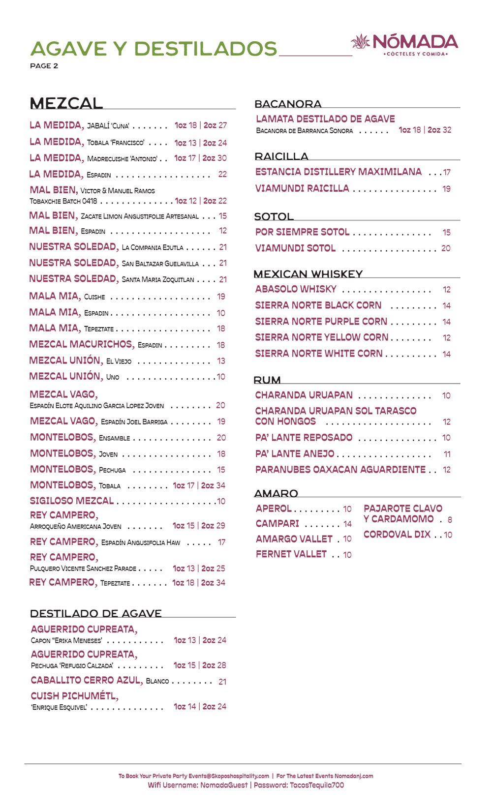 Nómada Menu – Modern Mexican Cuisine in Verona, NJ