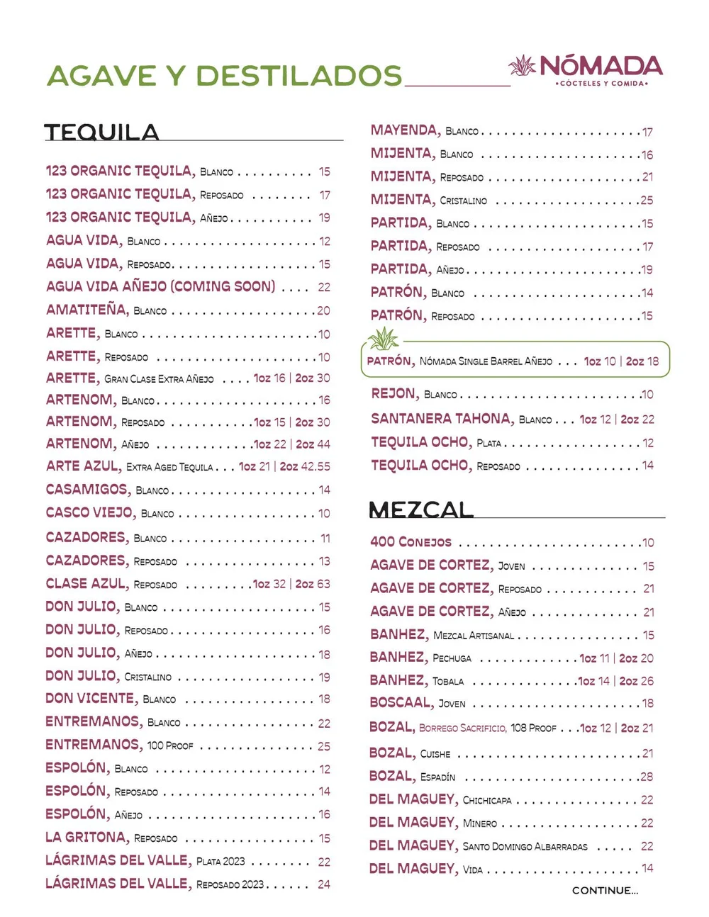 Nómada Menu – Modern Mexican Cuisine in Verona, NJ