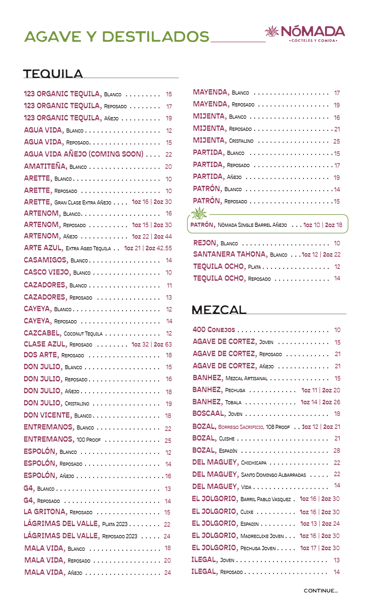 Nómada Menu – Modern Mexican Cuisine in Verona, NJ