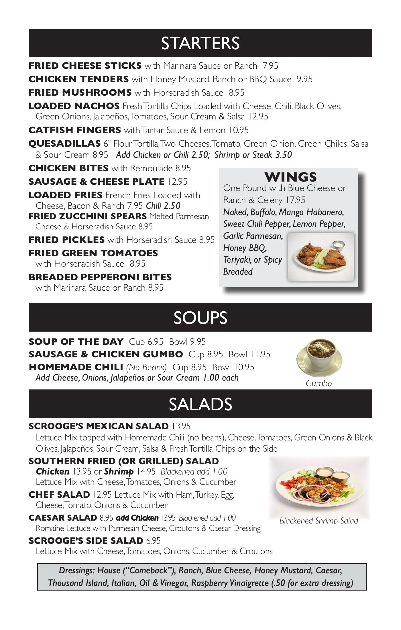 Dinner Menu — Scrooge’s Fine Foods & Drink