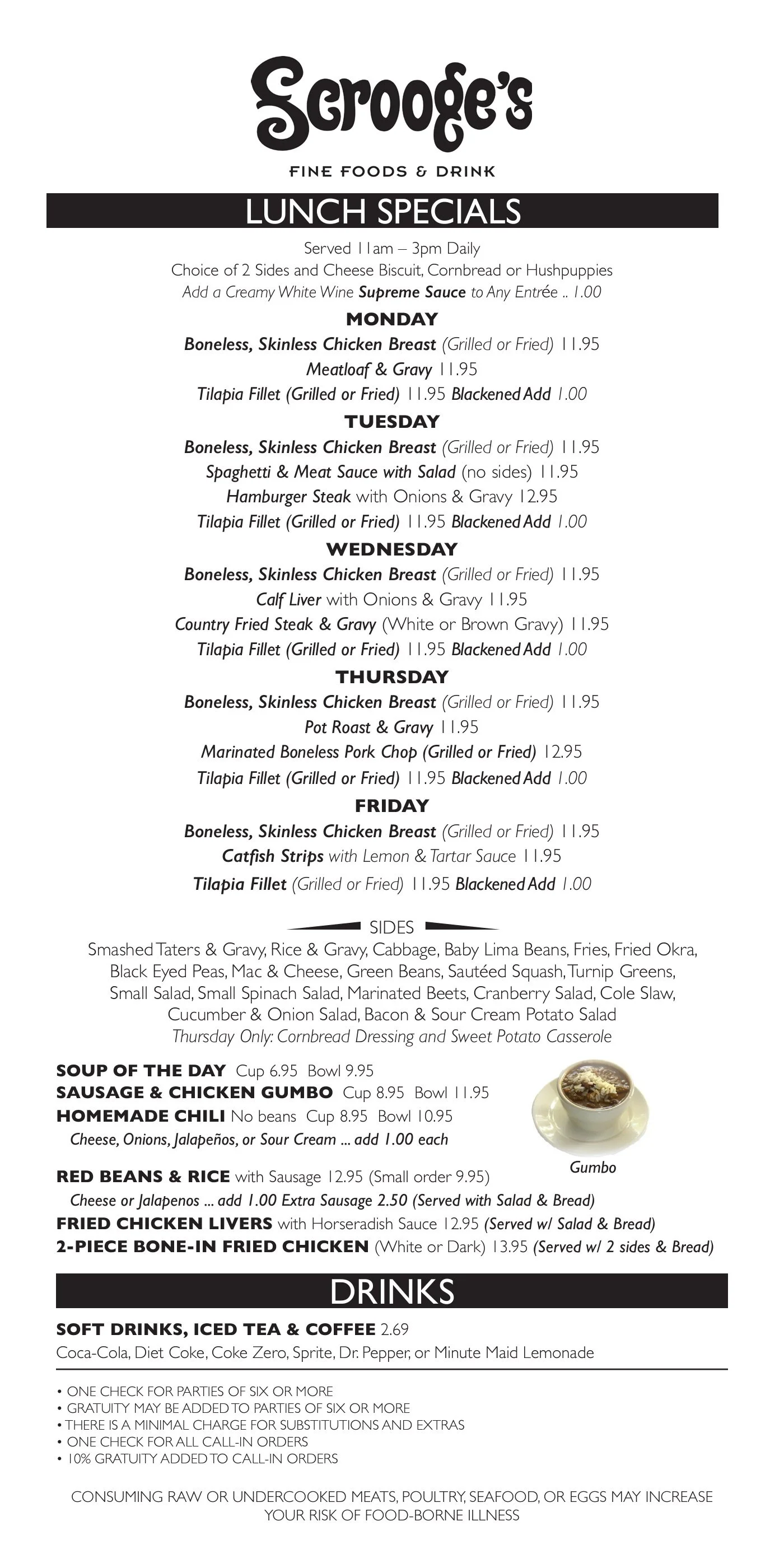 Lunch Menu — Scrooge’s Fine Foods & Drink