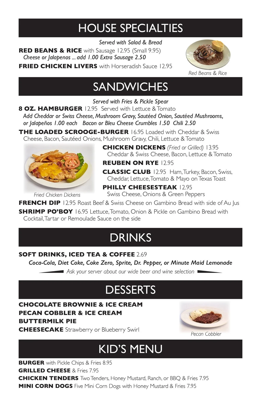 Dinner Menu — Scrooge’s Fine Foods & Drink