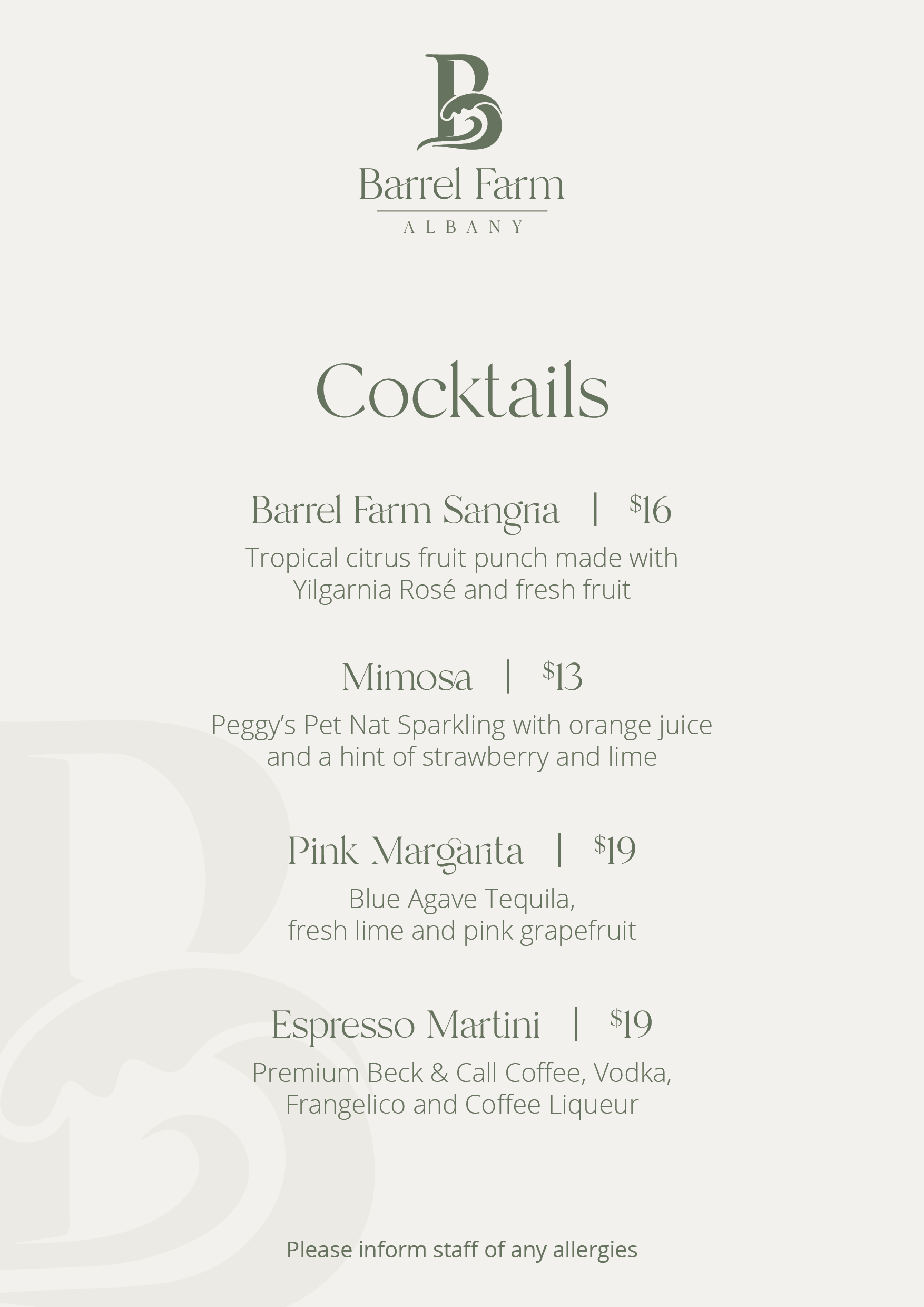 Menu | Explore Our Menu - Book Today — Barrel Farm