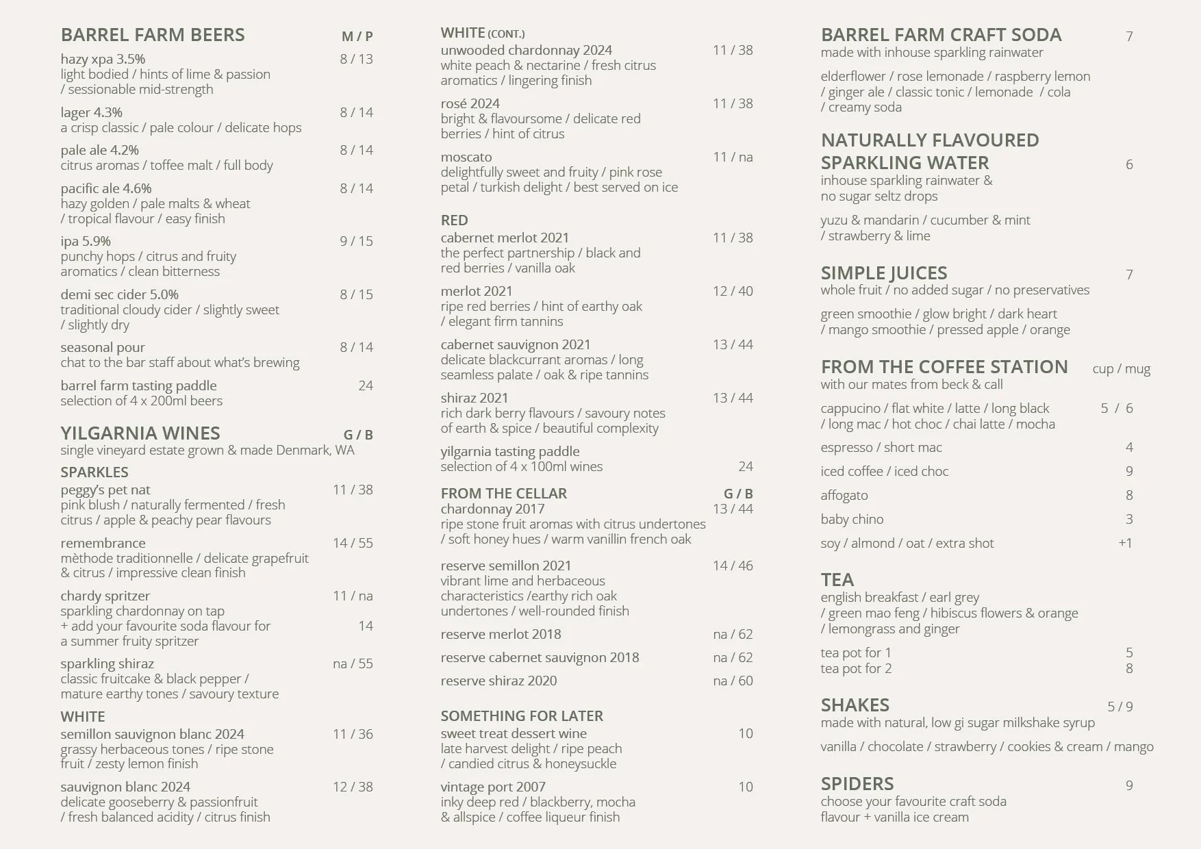 Menu — Barrel Farm
