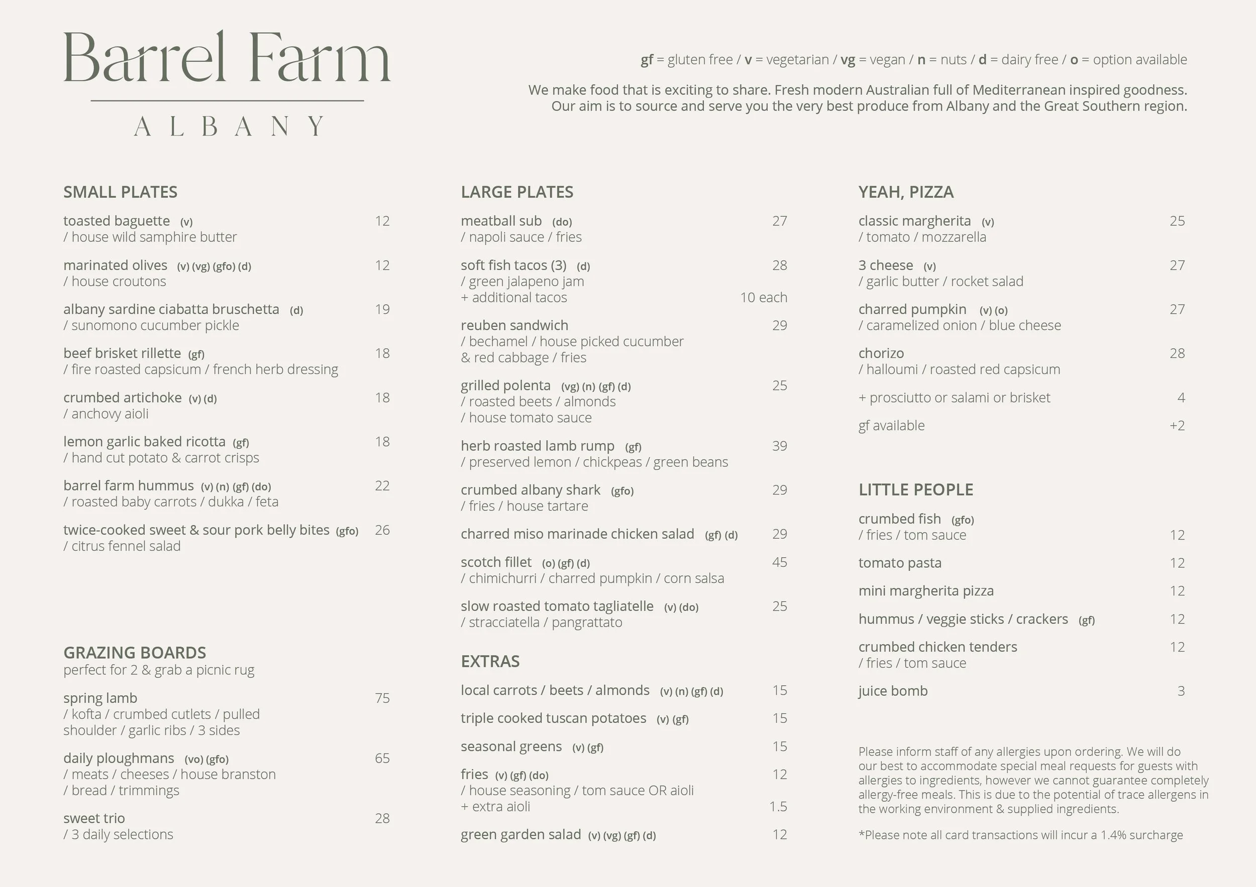 Menu — Barrel Farm
