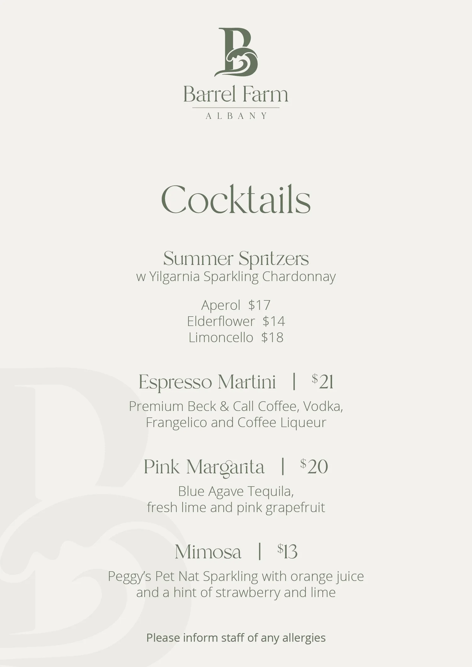 Menu | Explore Our Menu - Book Today — Barrel Farm