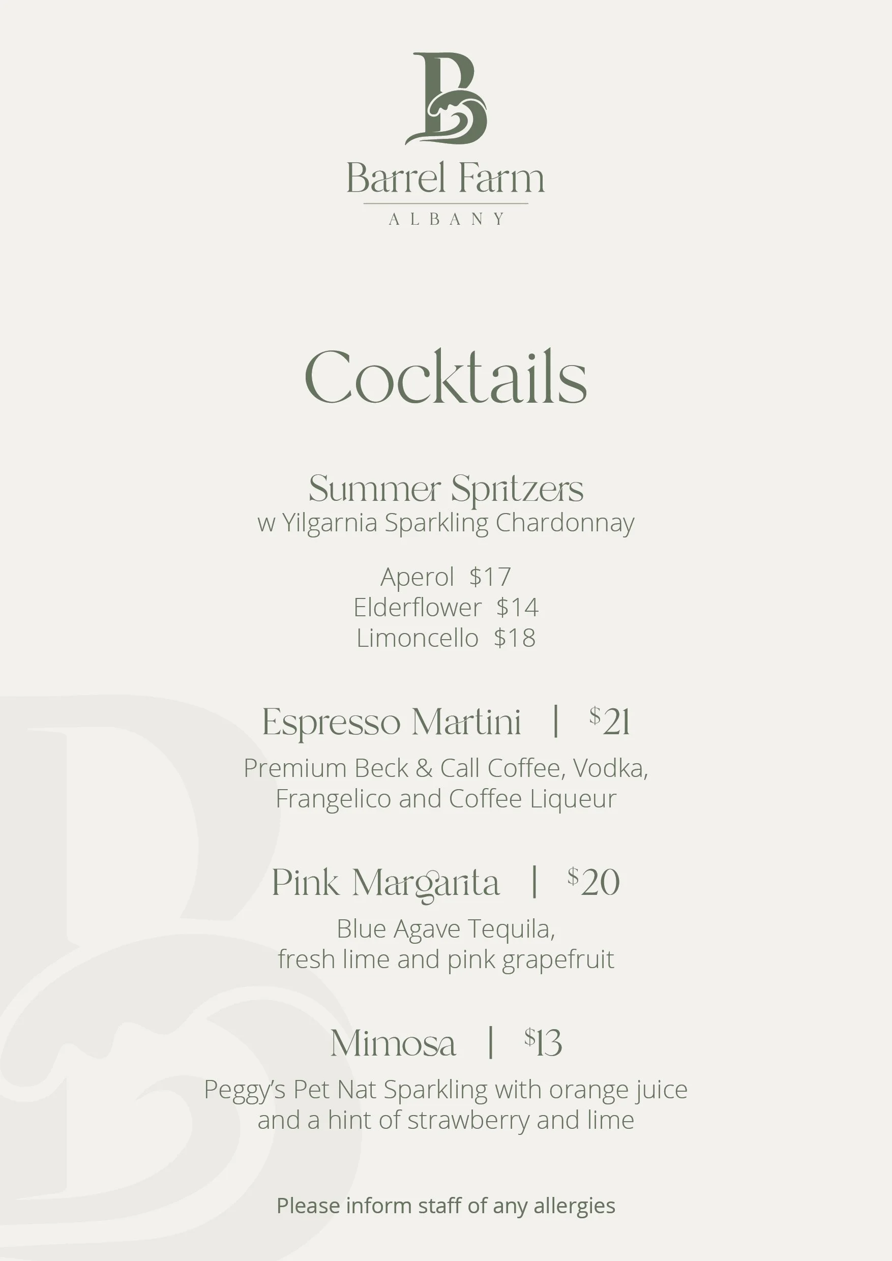 Menu | Explore Our Menu - Book Today — Barrel Farm