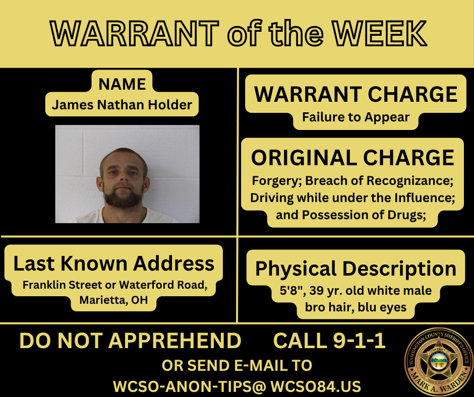 Warrant of the Week 29 Oct 2025 — Washington County Sheriff's Office-Ohio