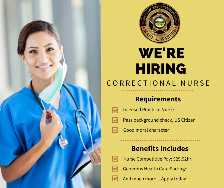 Now Hiring: Correctional Nurse — Washington County Sheriff's Office-Ohio