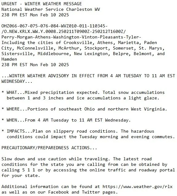 Sheriff Warden advises that the National Weather Service in Charleston ...