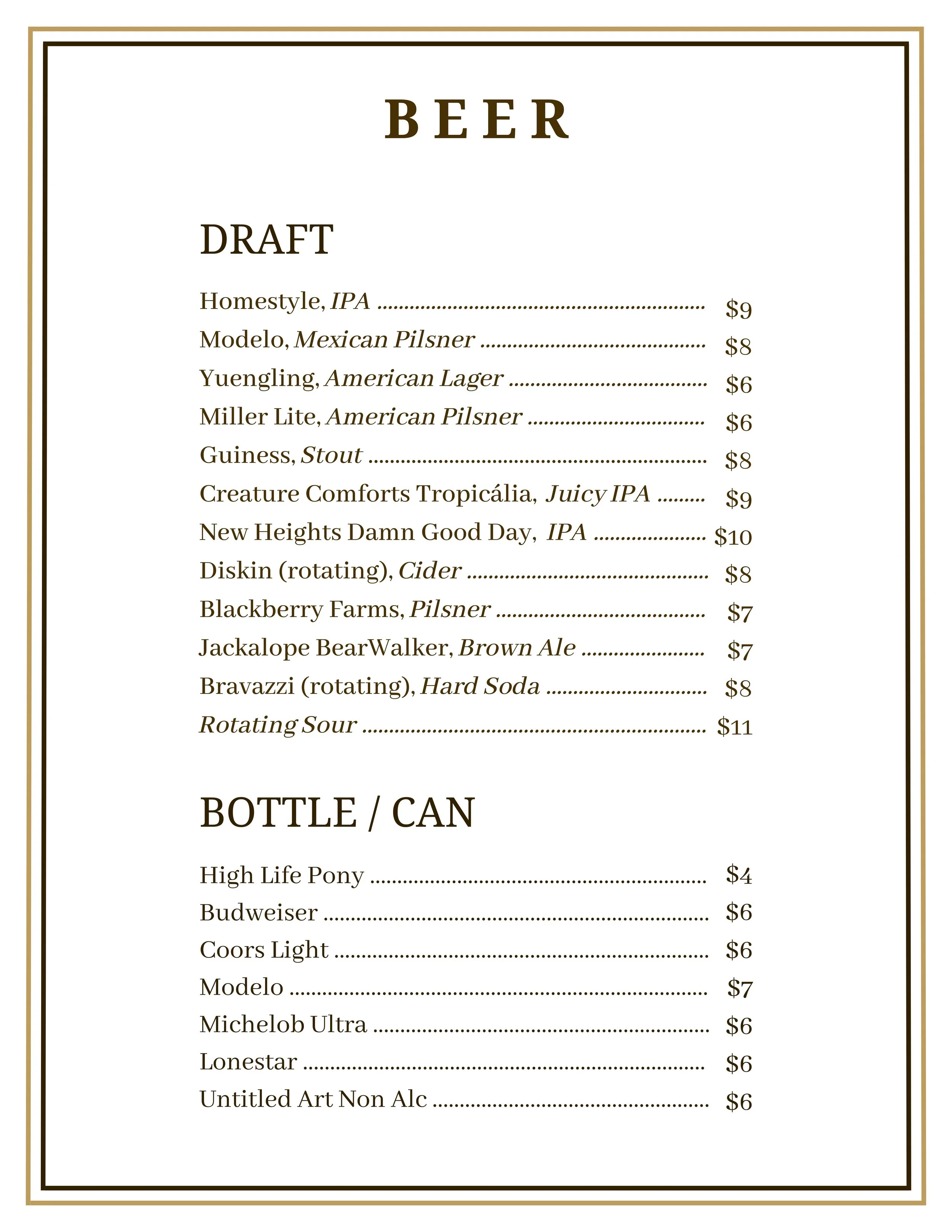 Cocktail, Wine, Spirits Menu — Whiskey Alley Saloon