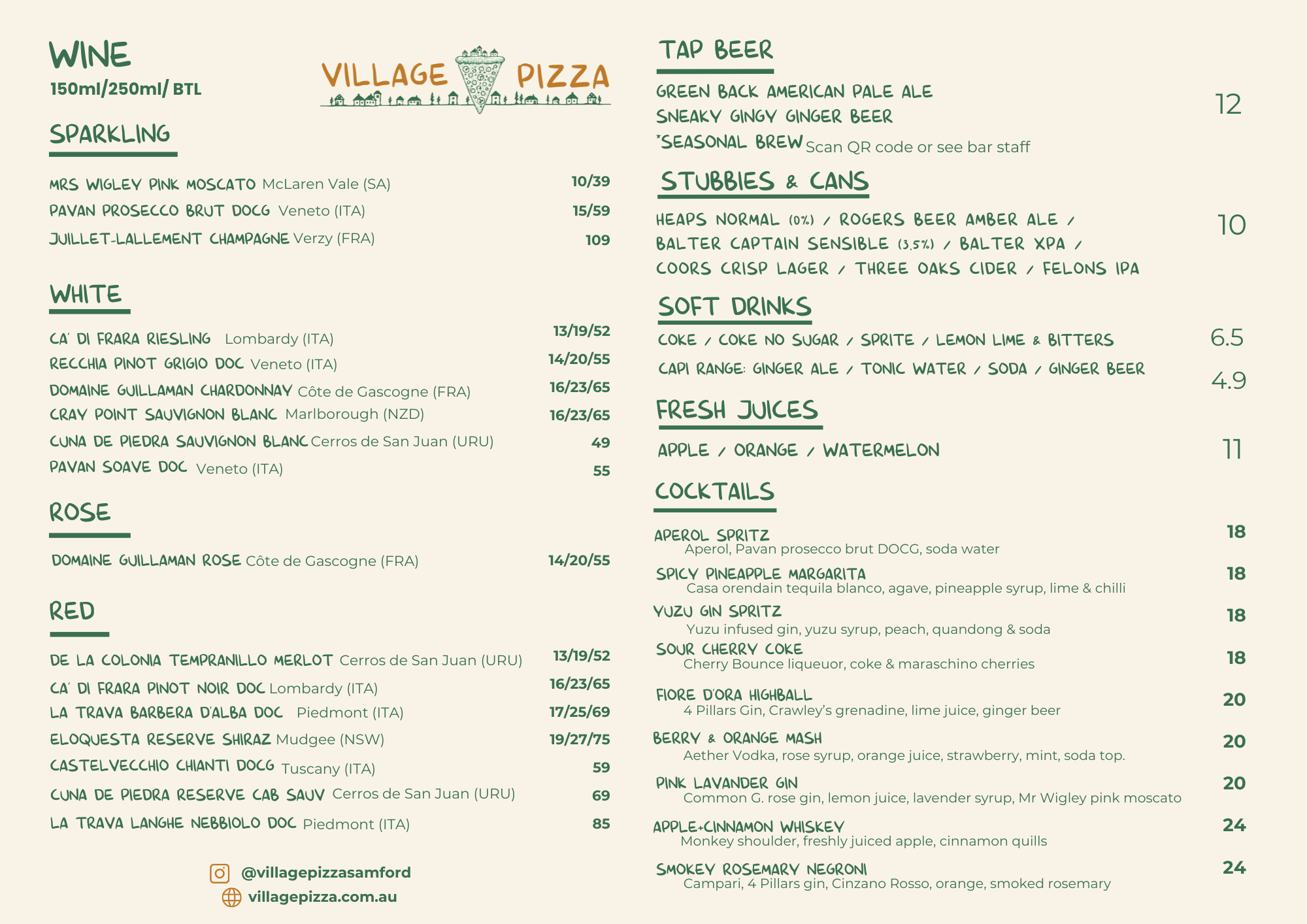 Menu — Village Pizza