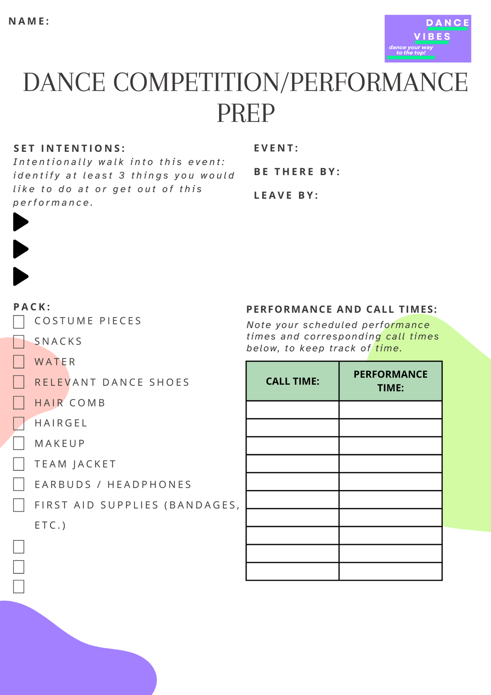 FREE Dance Templates | DanceVibes — DanceVibes