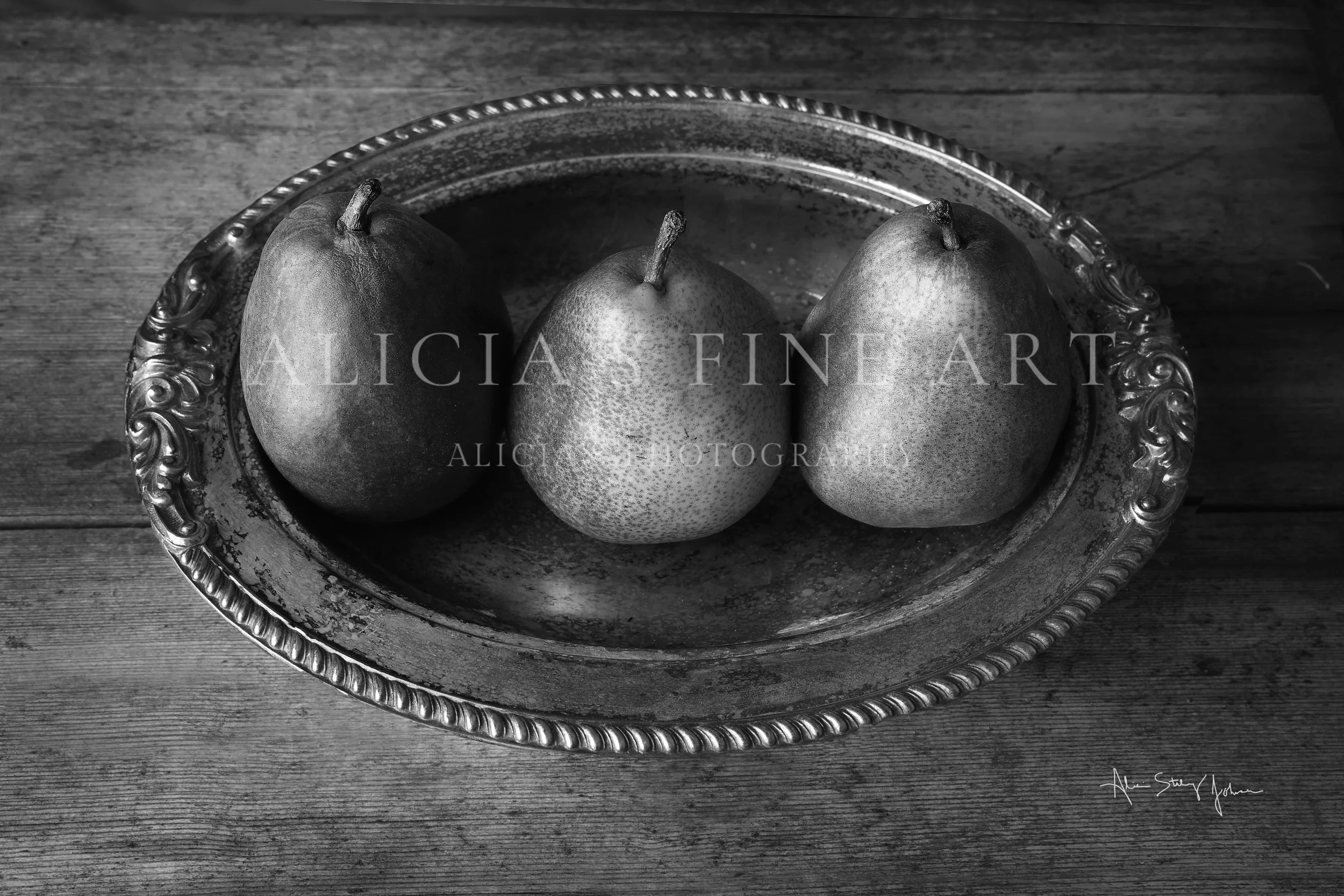 Three's Company: Pears in a Silver Tray — ALICIA'S FINE ART