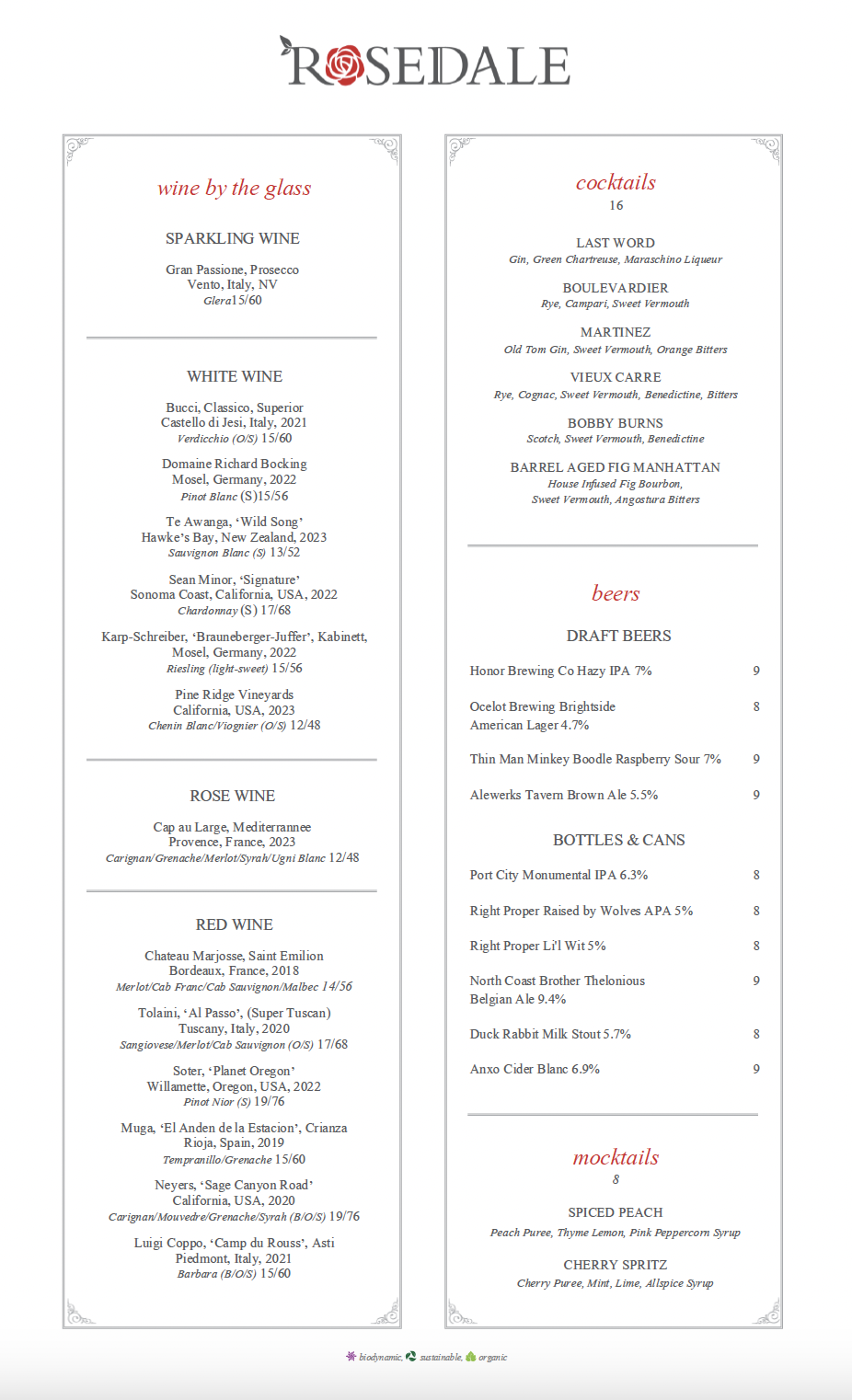 Menu 1 — Rosedale Restaurant DC