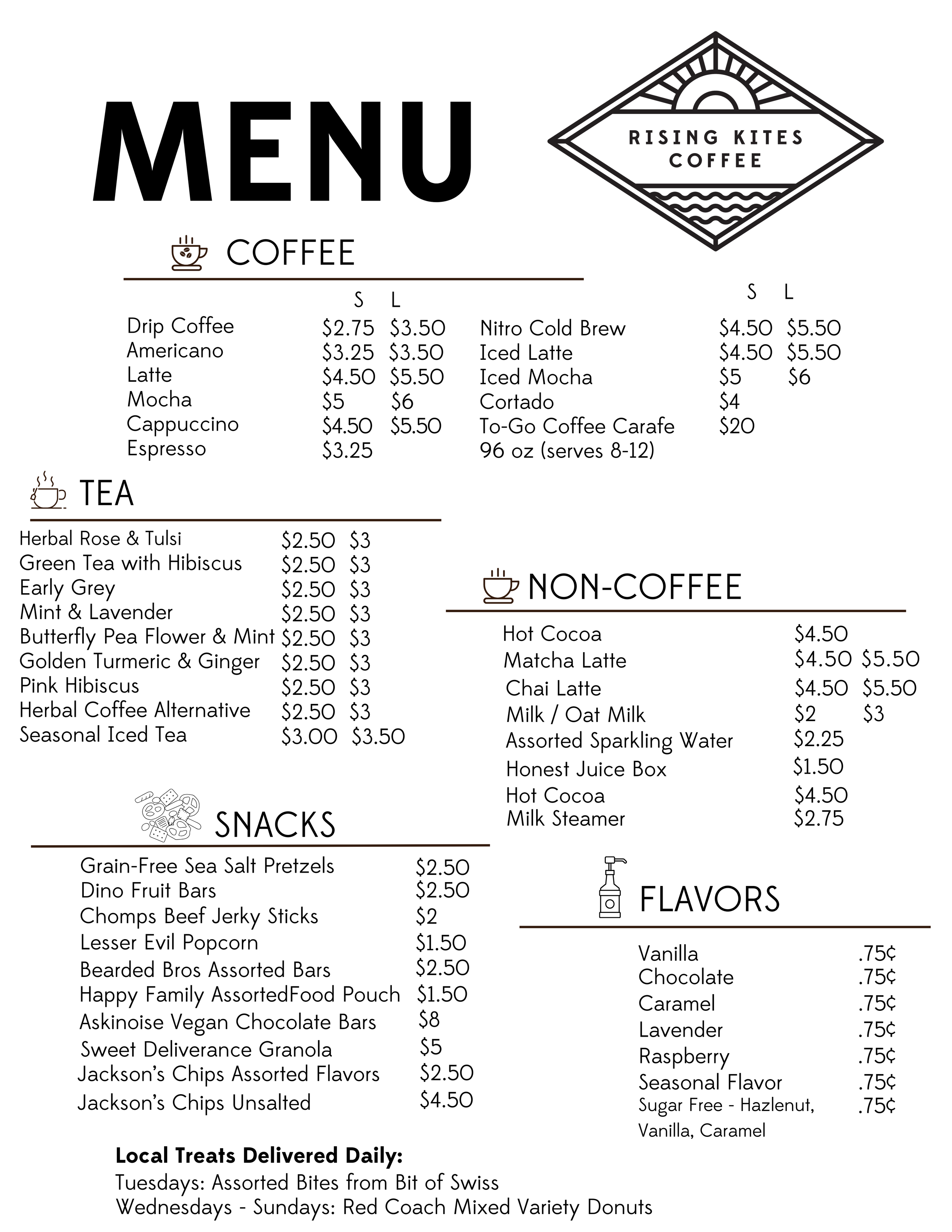 Menu — Rising Kites Coffee