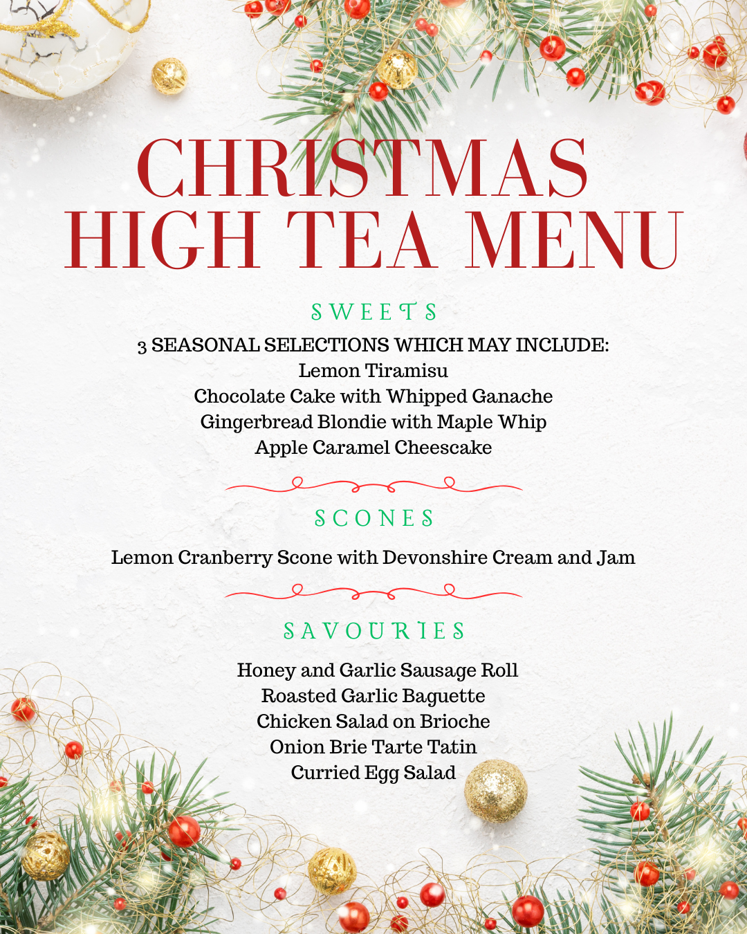 Christmas High Tea Menu — Duchess Tea Salon