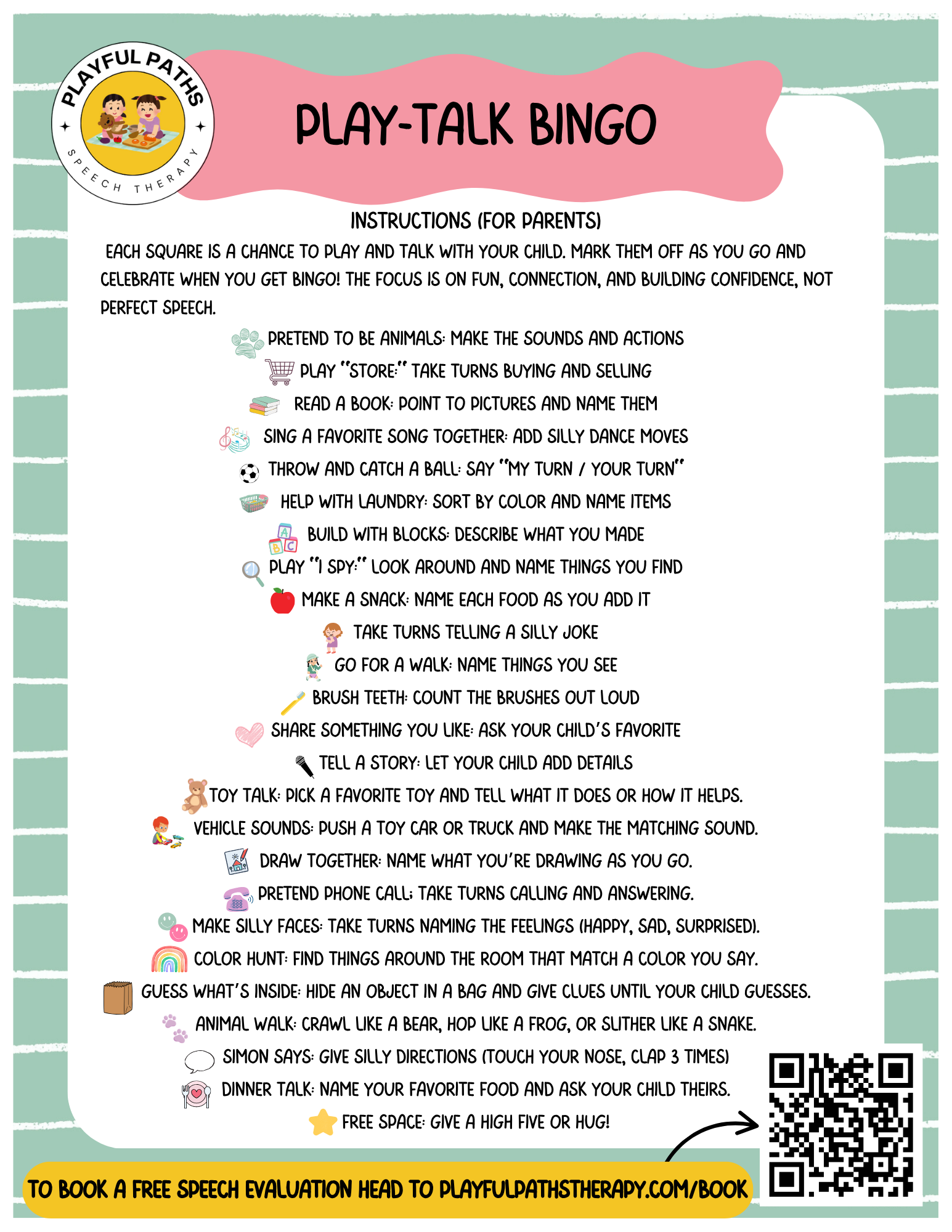 Play Talk Bingo - Free Printable Speech Therapy Game for Kids ...