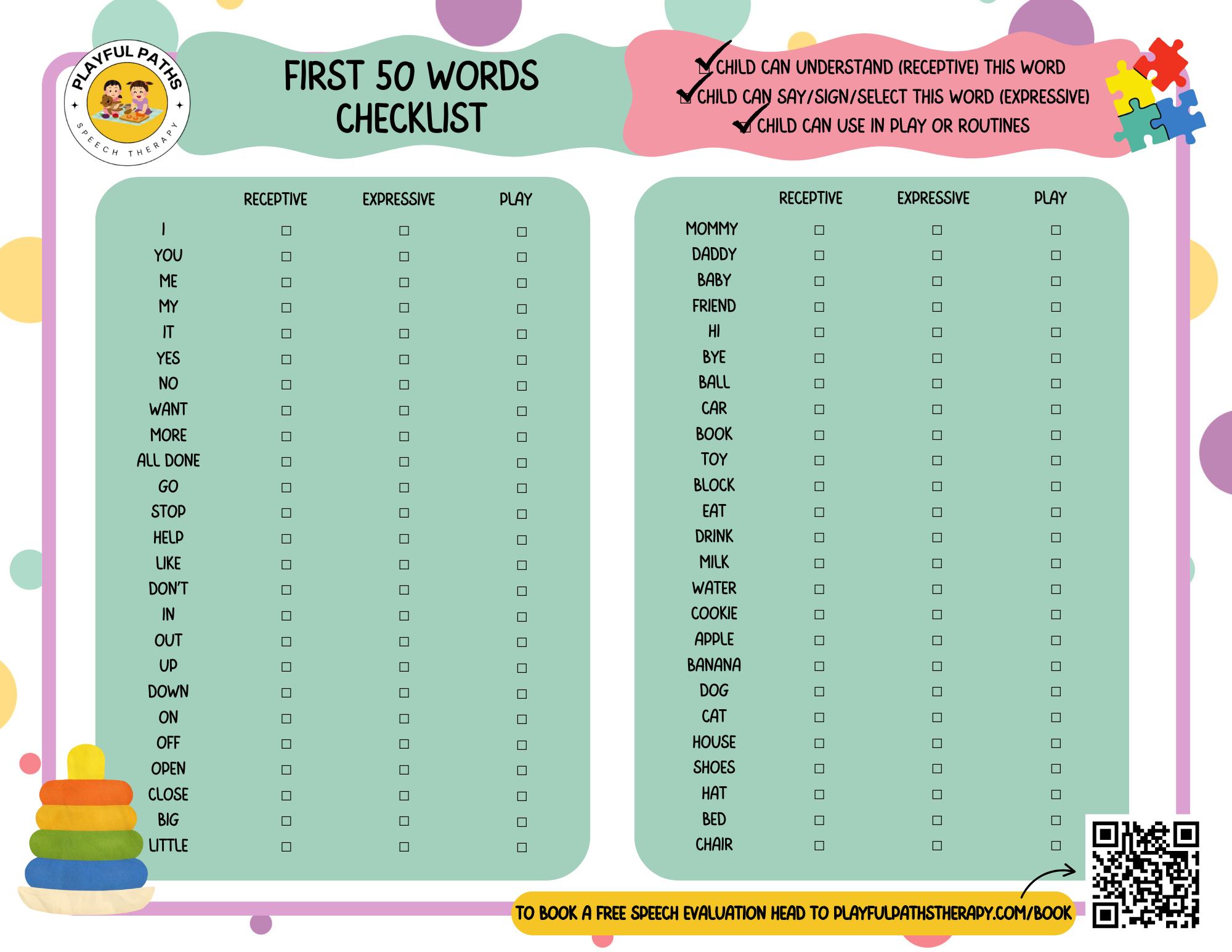 50 First Words Checklist And Prompts | Pediatric Speech Therapy In West ...