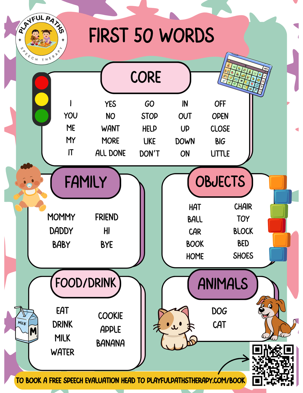 50 First Words Checklist And Prompts | Pediatric Speech Therapy In West ...