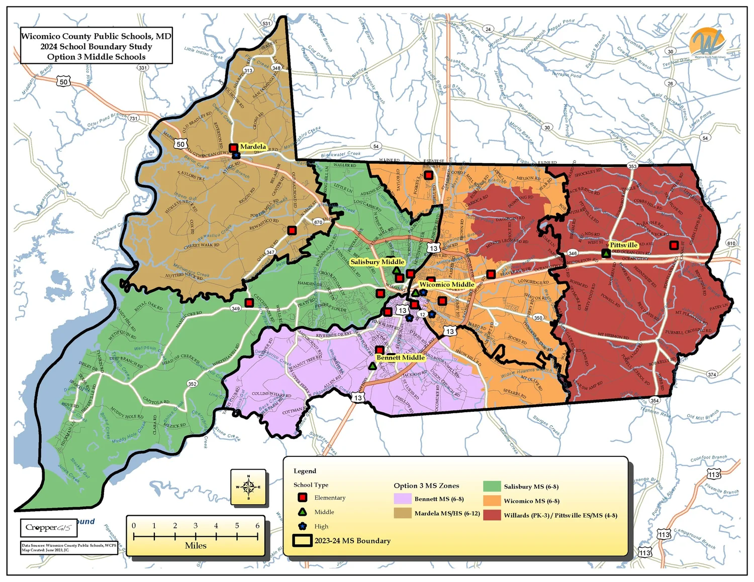 Project Maps — Wicomico County Public Schools, MD: 2024 School Boundary ...