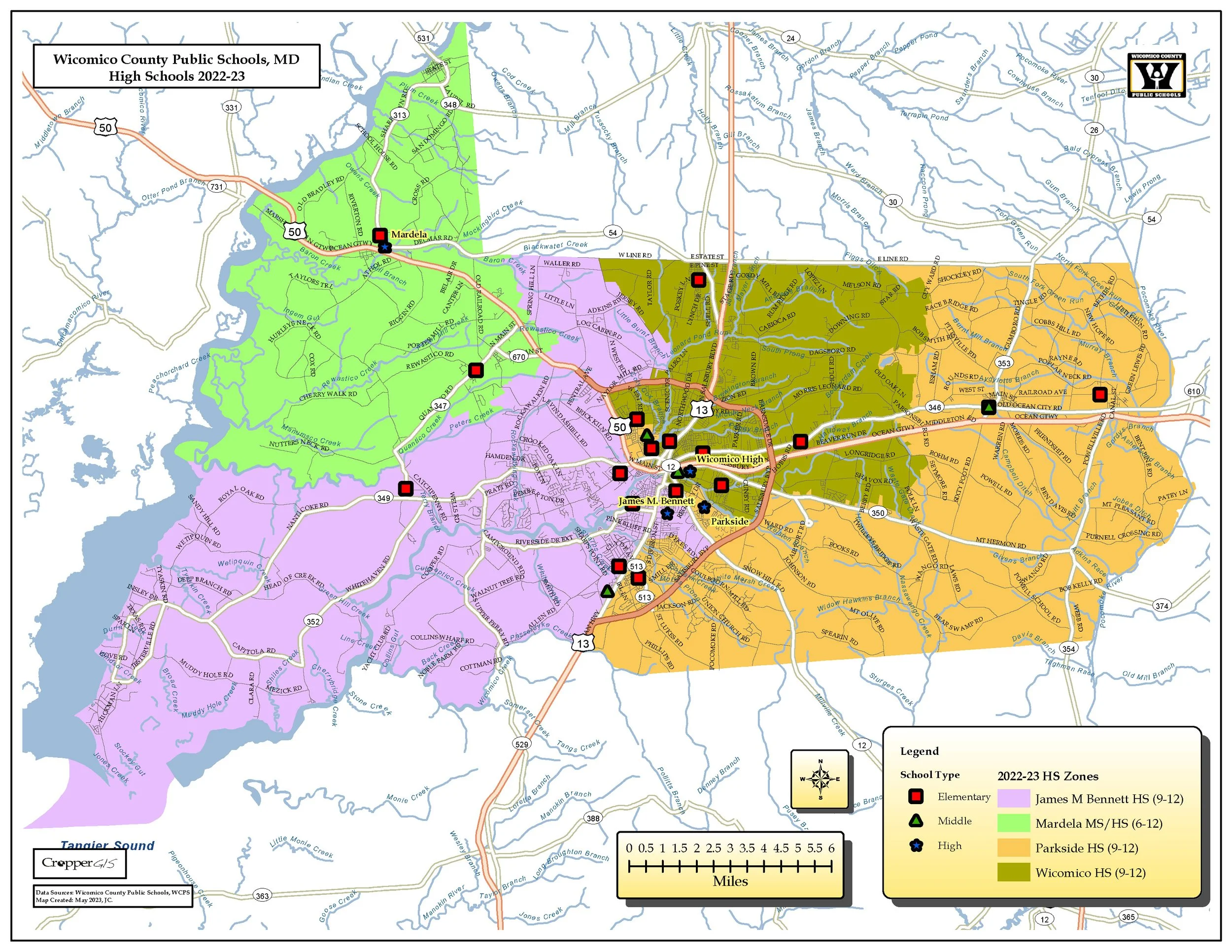 Project Maps — Wicomico County Public Schools, MD: 2024 School Boundary ...