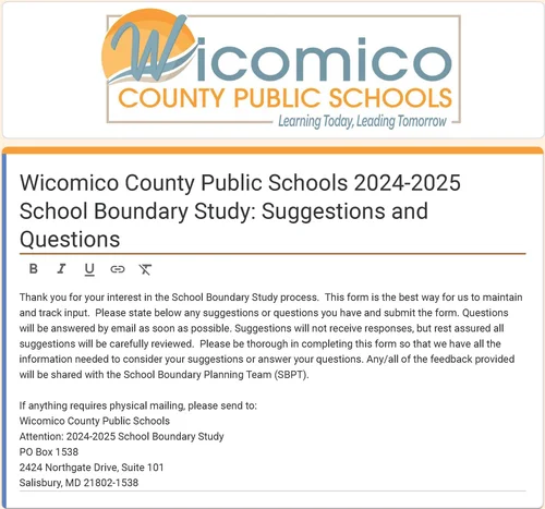 Wicomico County Public Schools, MD: 2024 School Boundary Study