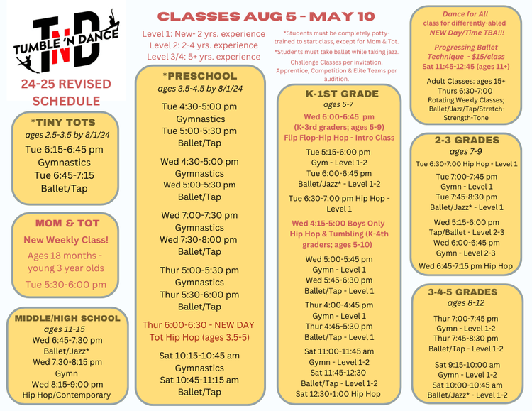 Class Schedule — Tumble N Dance