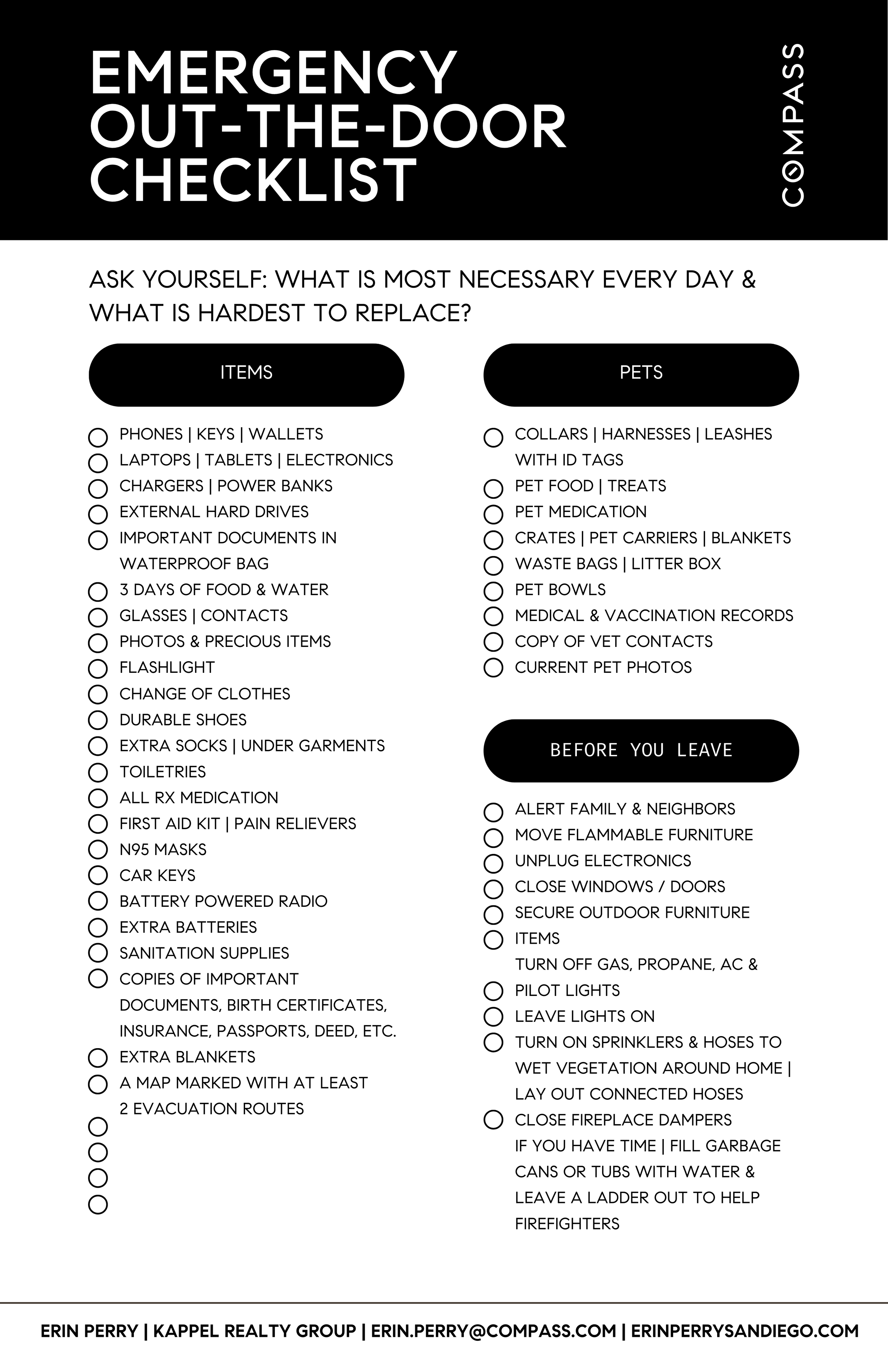 Wildfire & Emergency Out-The-Door Checklist — Erin Perry | San Diego ...