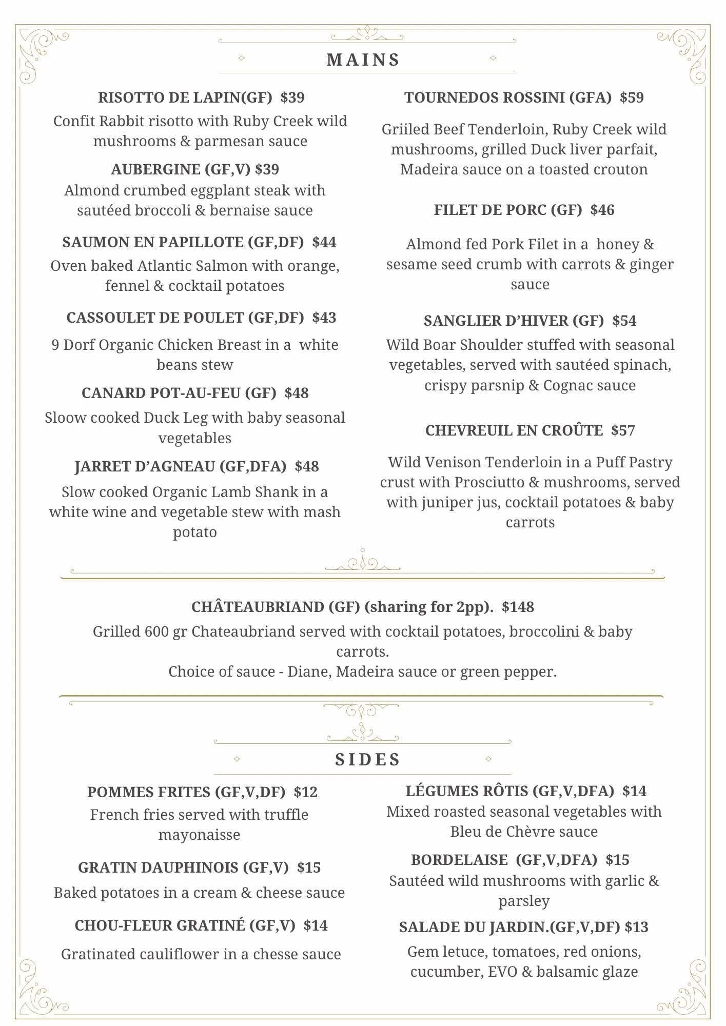 A-La-Carte-Menu — The French Table