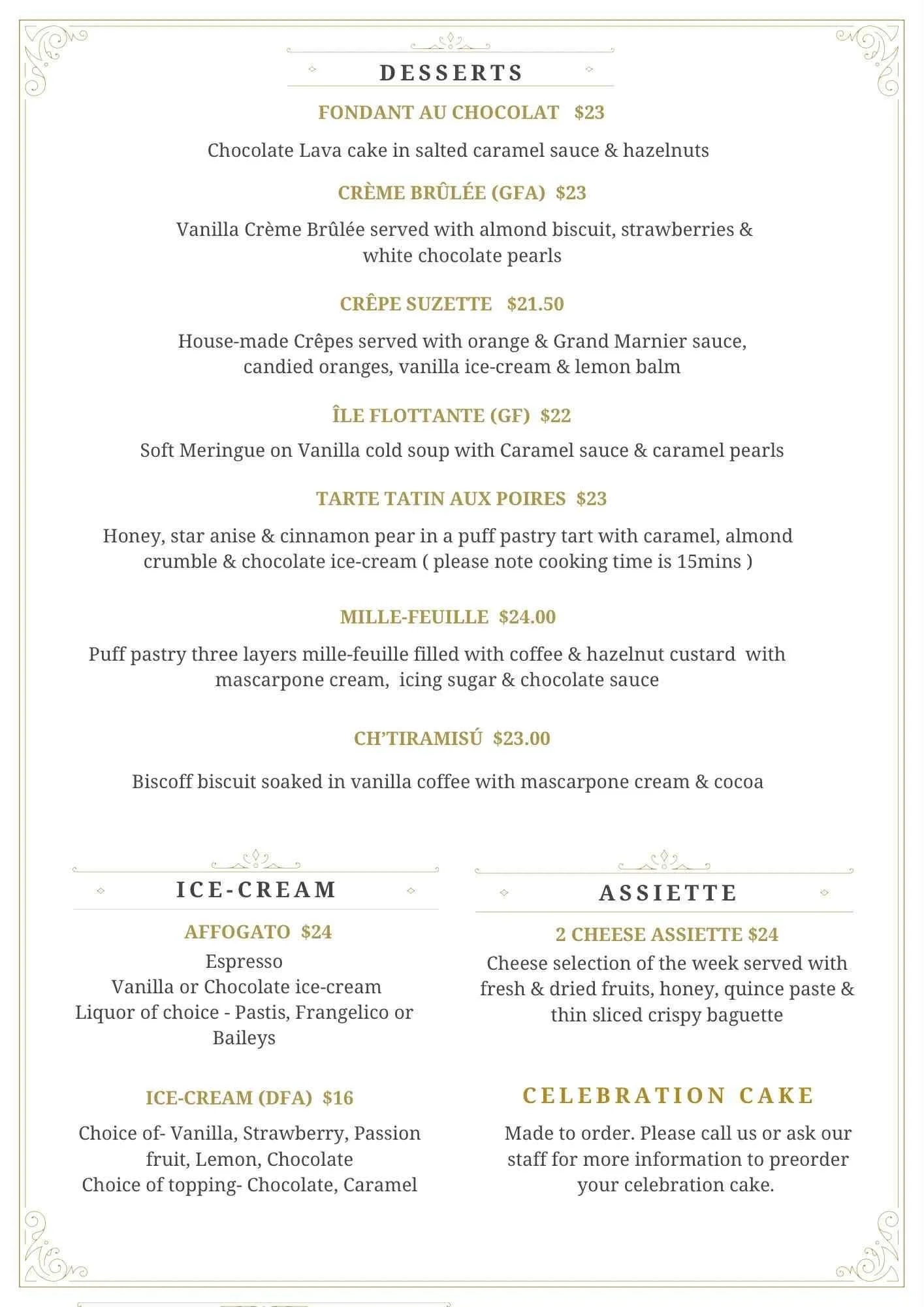 A-La-Carte-Menu — The French Table