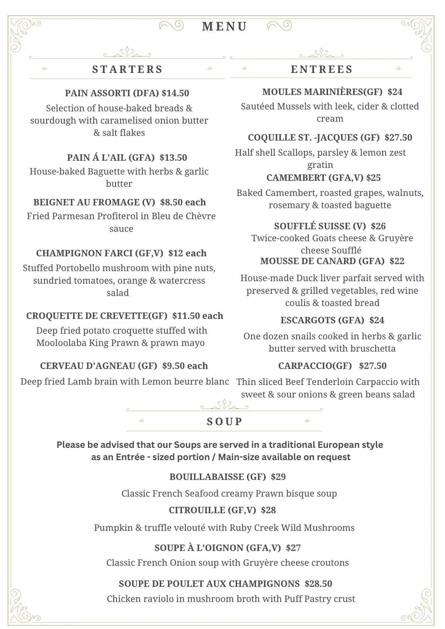 A-La-Carte-Menu — The French Table