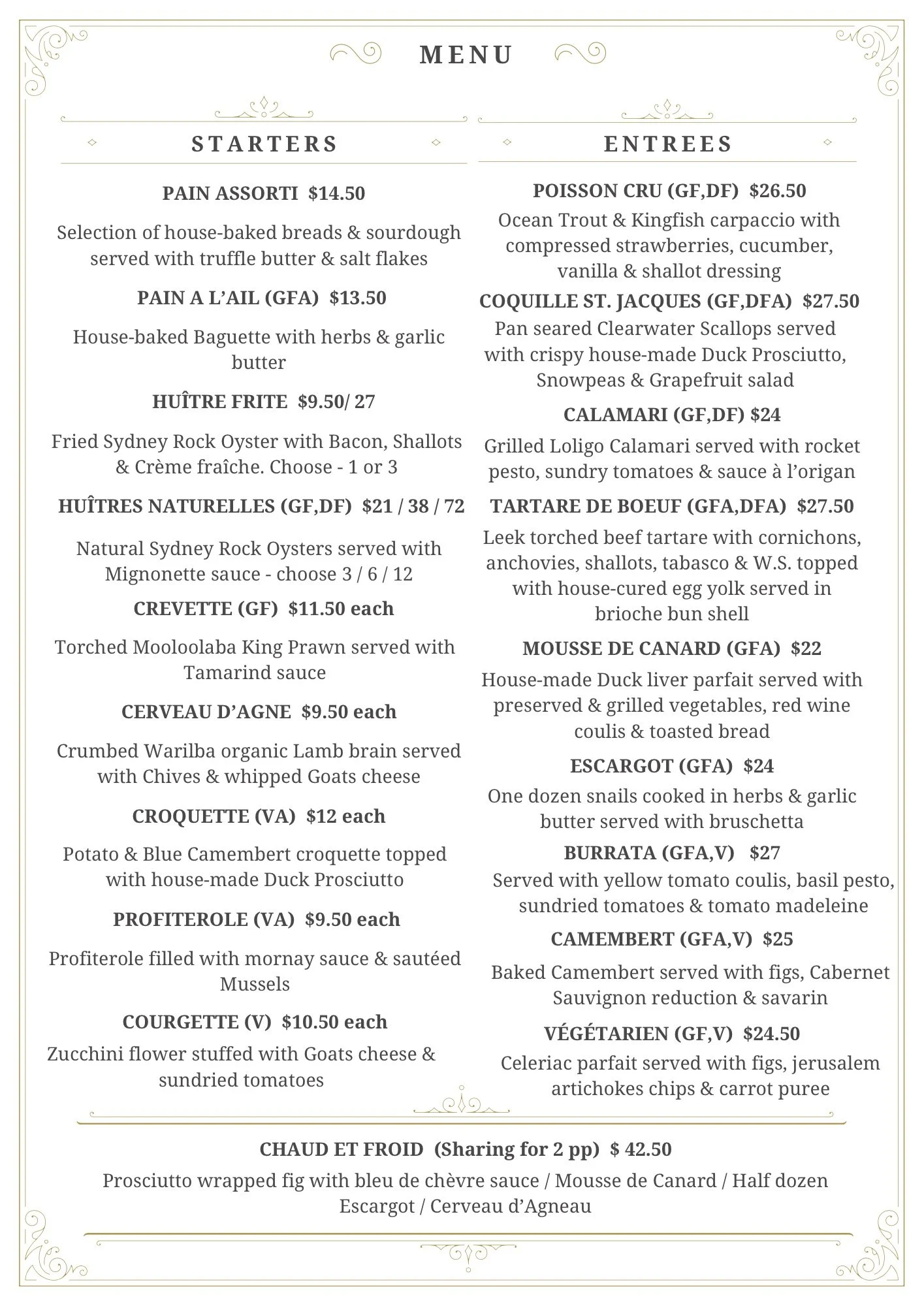 A-La-Carte-Menu — The French Table