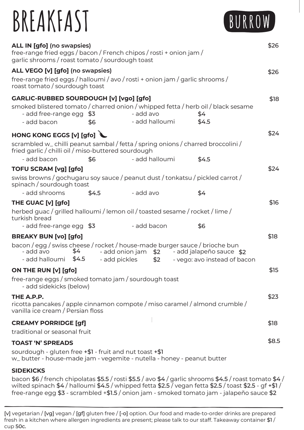 Weekday Menu — BURROW | Cozy Cafe in Toowoomba