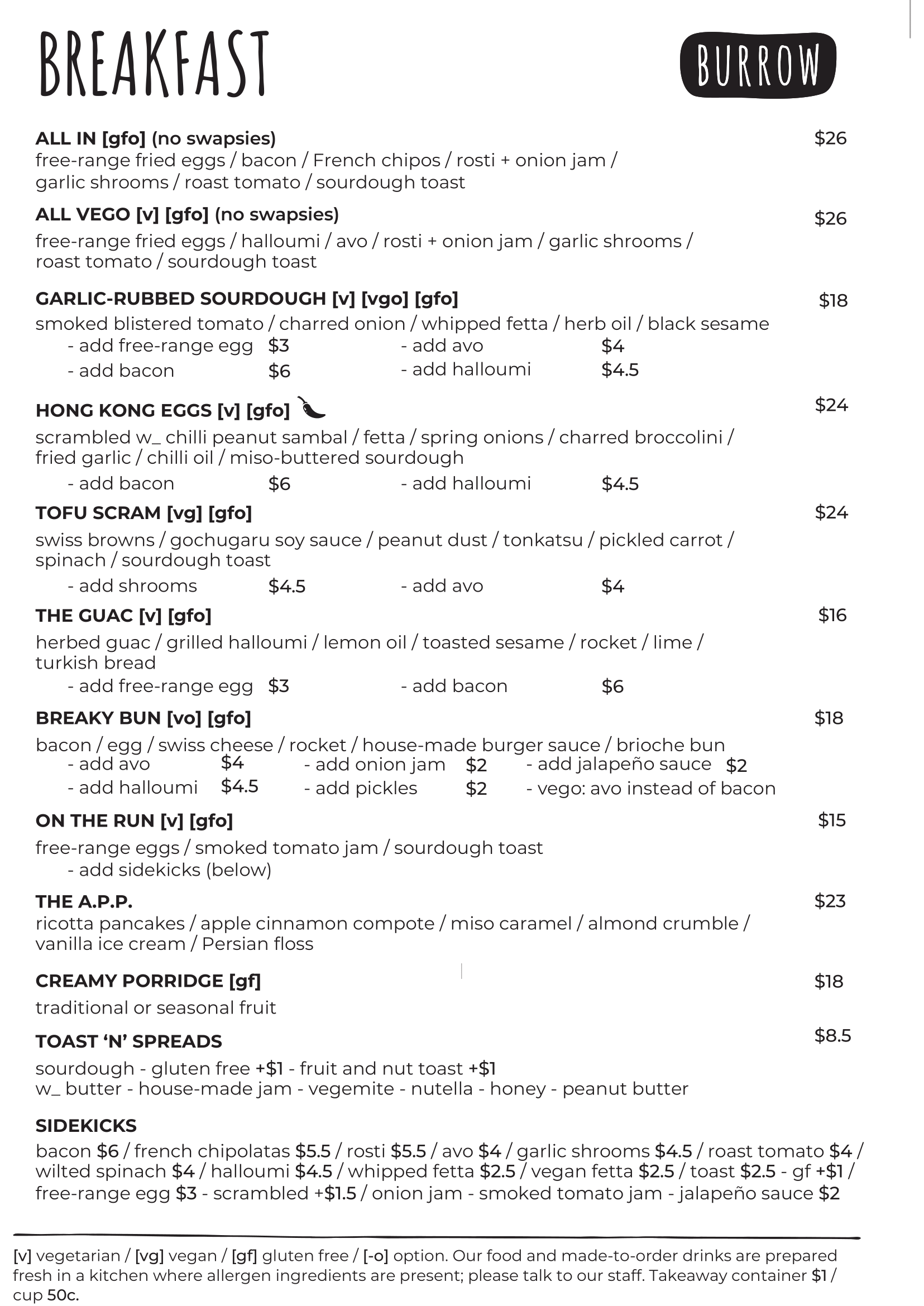 Weekend Menu — BURROW | Cozy Cafe in Toowoomba