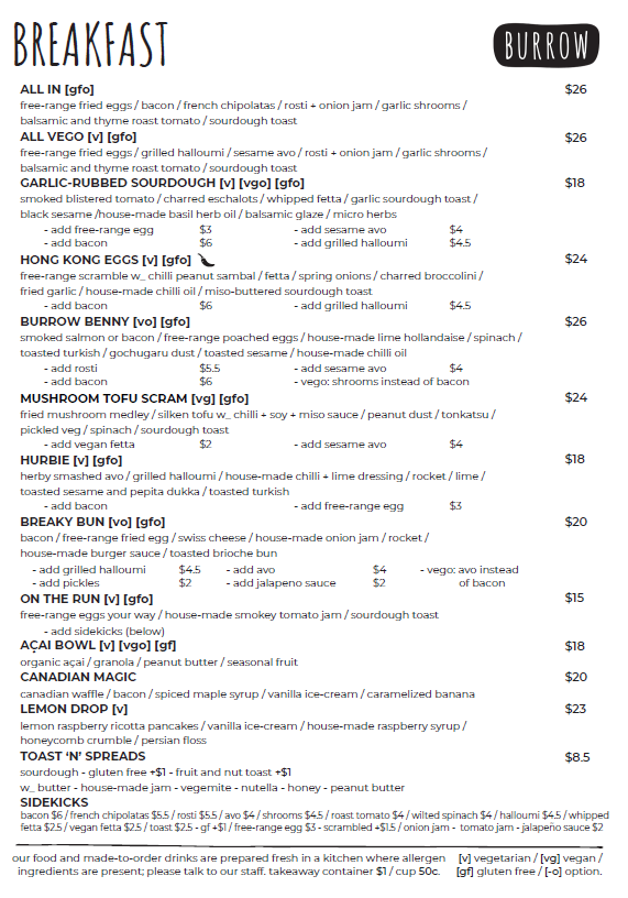 Weekend Menu — BURROW | Cozy Cafe in Toowoomba