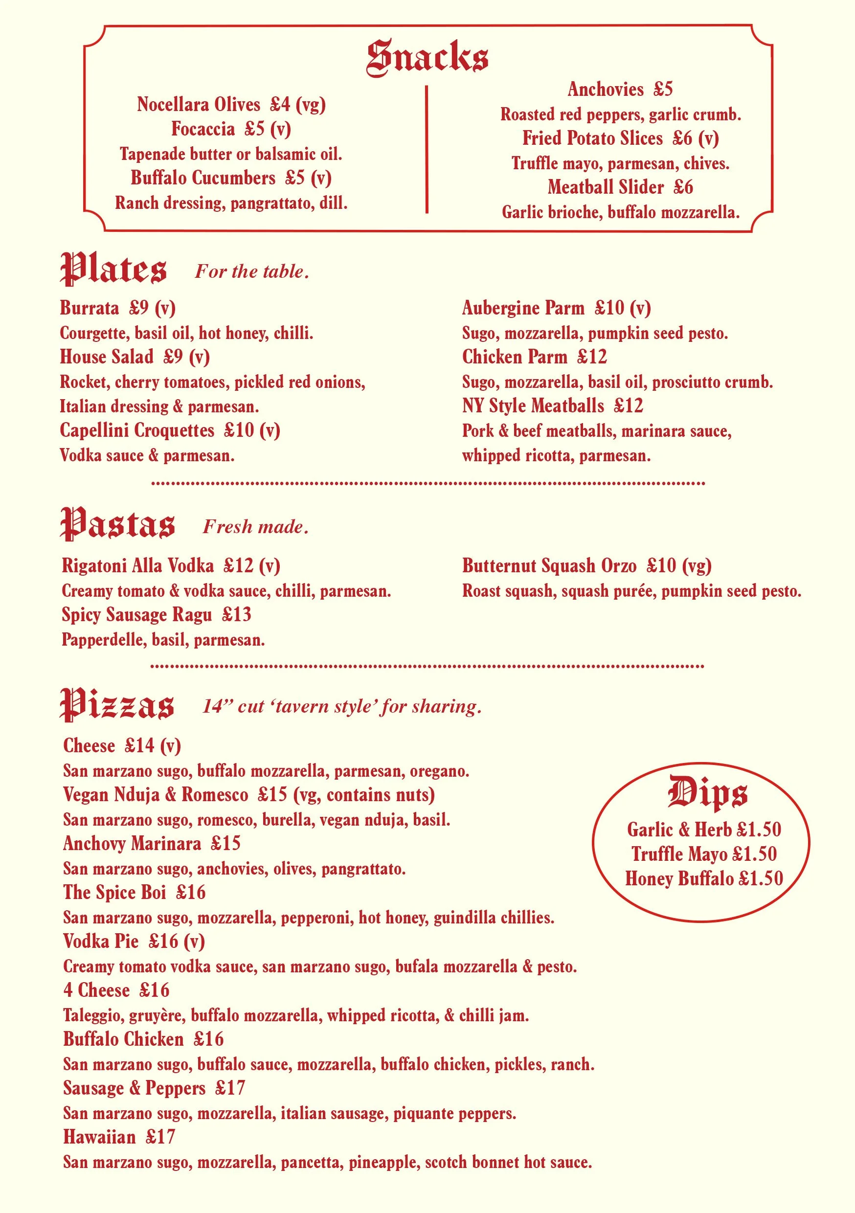 Food Menus — WEST SIDE TAVERN