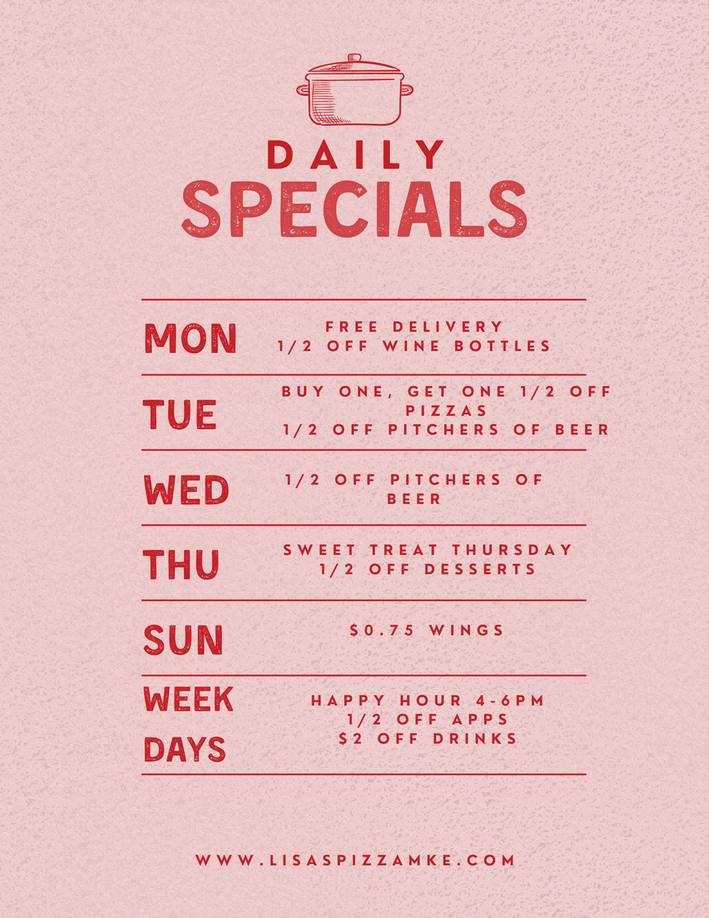 Specials | Grab the Deals — Lisa's Pizza