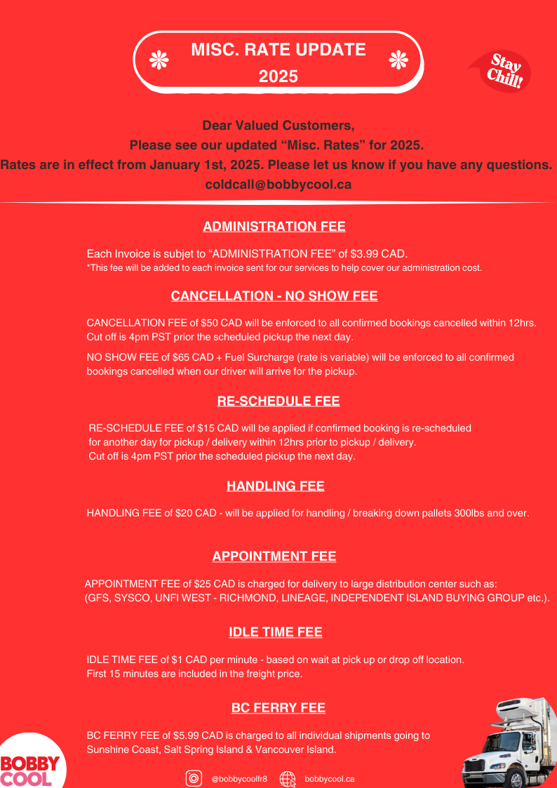 Rates & Schedule — Bobby Cool Fr8