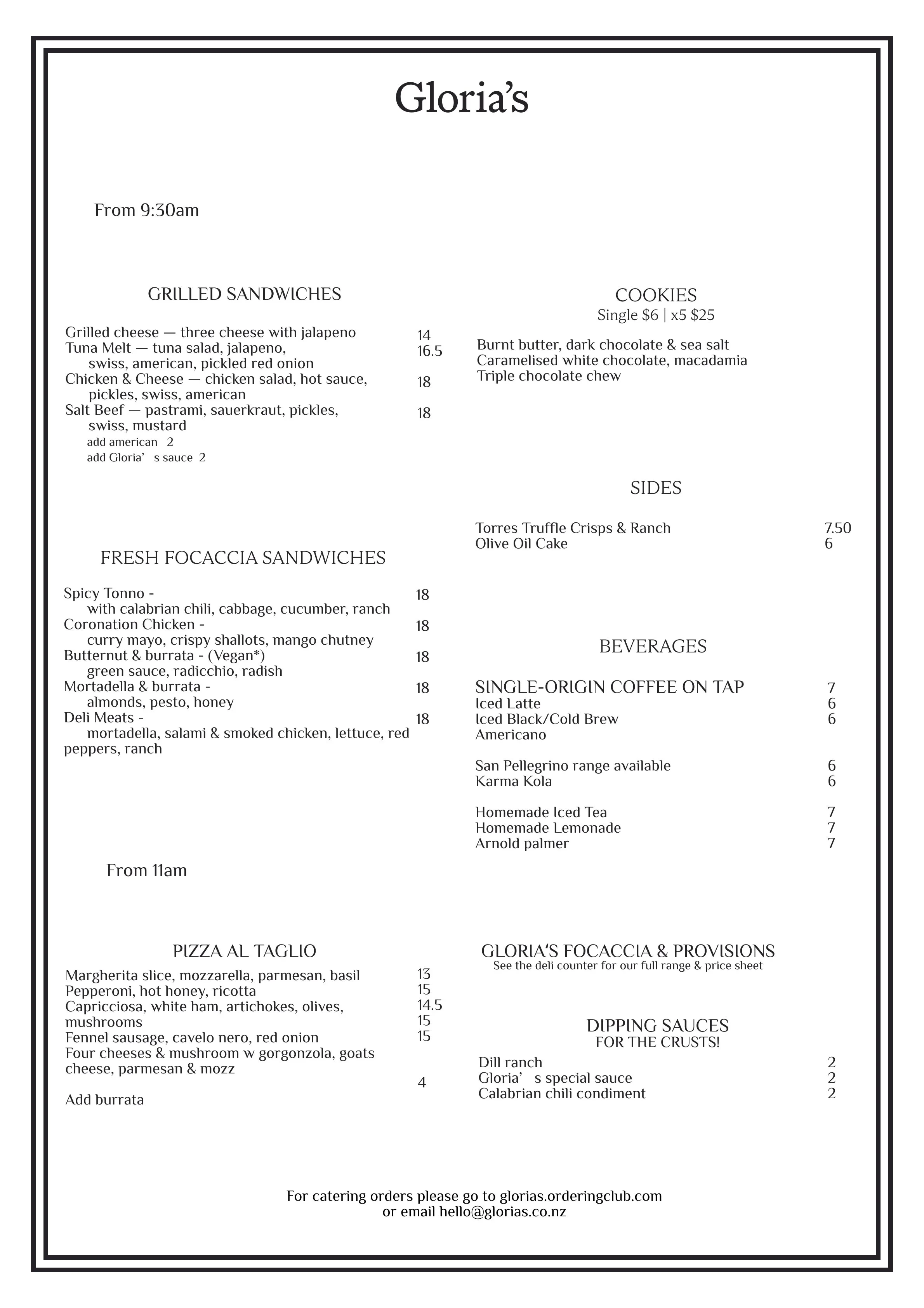 Menu — Gloria's Deli